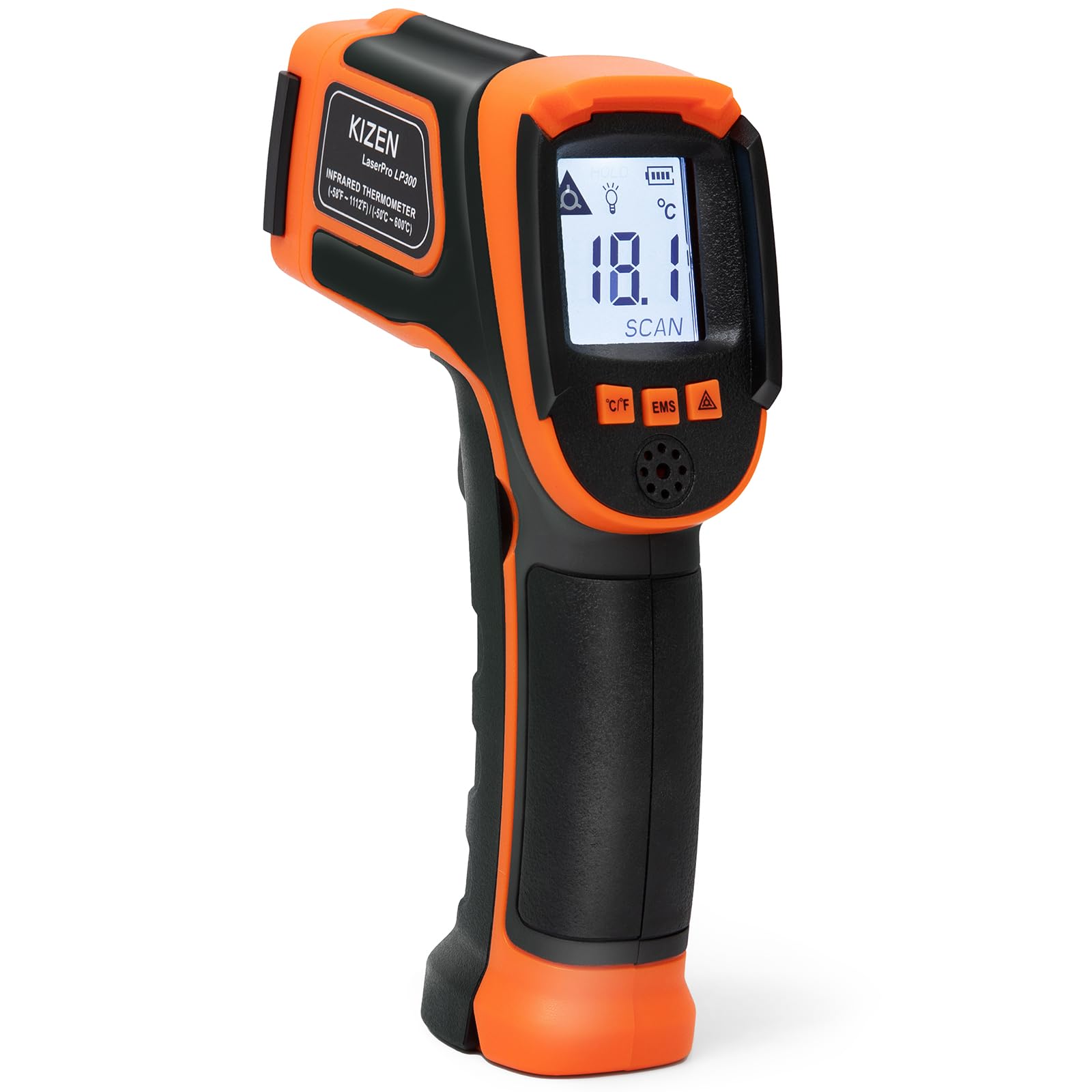 KIZEN Infrared Thermometer Gun (LaserPro LP300) - Handheld Heat Temperature Gun for Cooking, Pizza Oven, Grill & Engine - Laser Surface Temp Reader -58F to 1112F - NOT for Humans