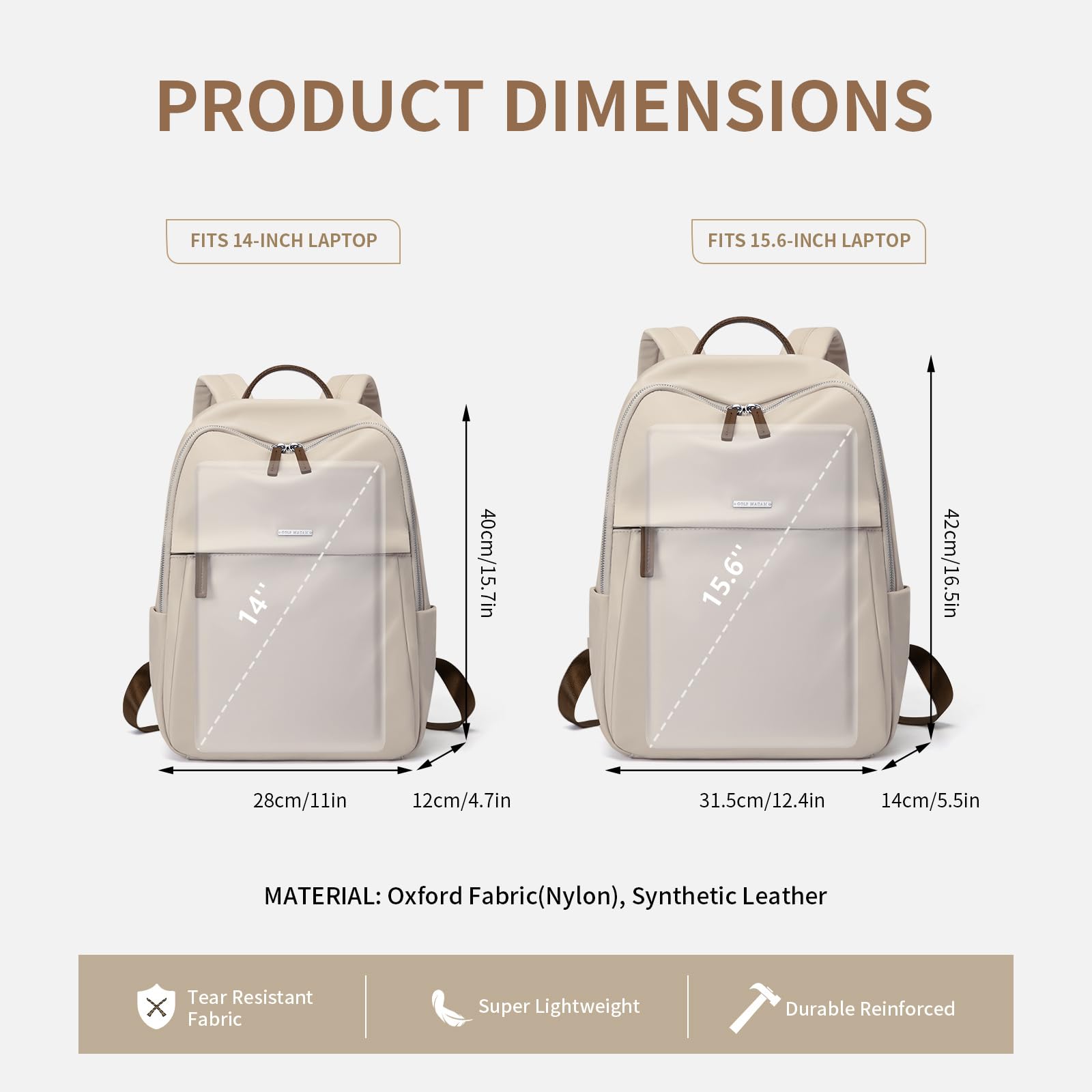 GOLF SUPAGS Womens Laptop Backpack with Separate Laptop Compartment Water Resistant Computer Backpacks Fits 15.6 Inch Notebook Travel Work College Bags (Apricot)