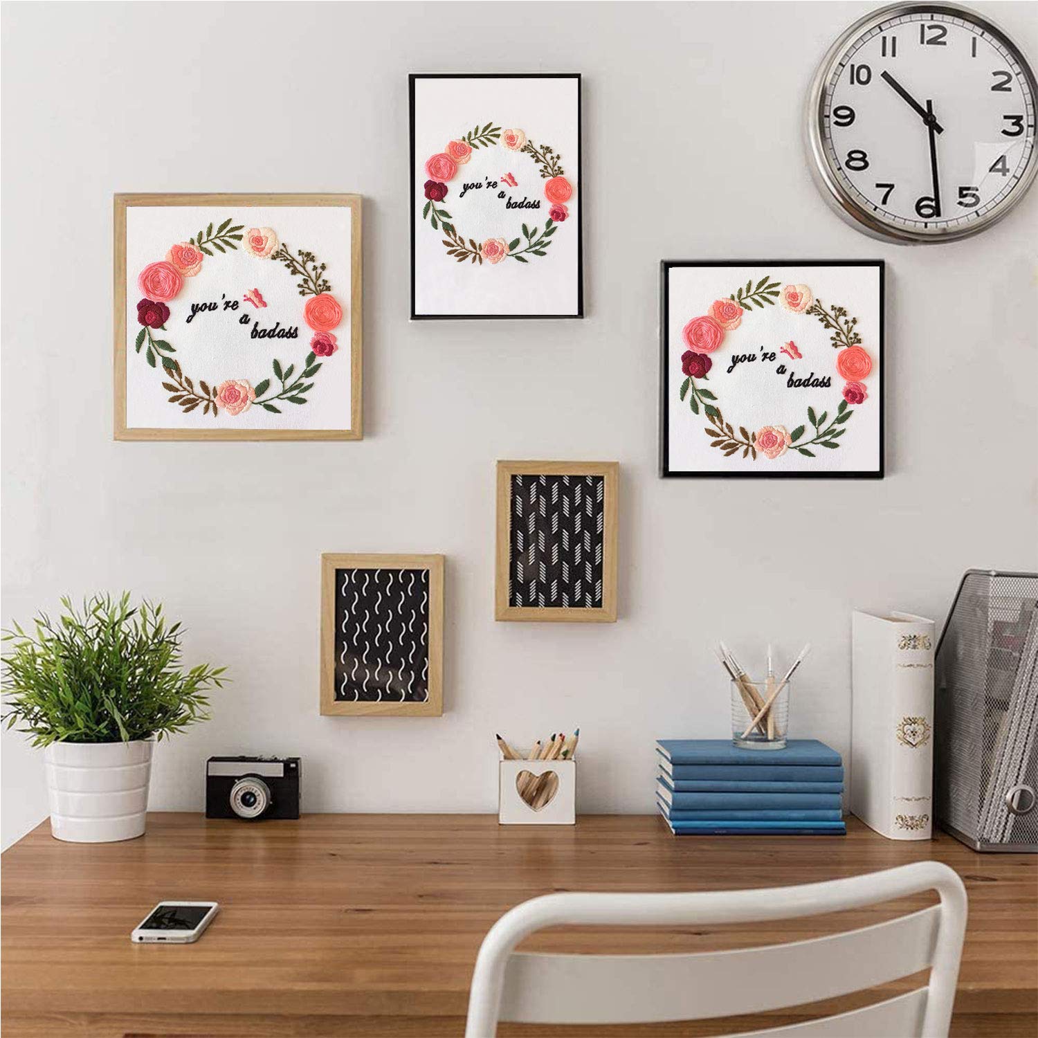 ORANDESIGNE Funny Embroidery Kit for Beginners, Stamped Cross Stitch Kits for Beginners Adults Patterned Needlepoint Embroidery Hoops Cloth Color Thread Floss Flowers Plants Cactus