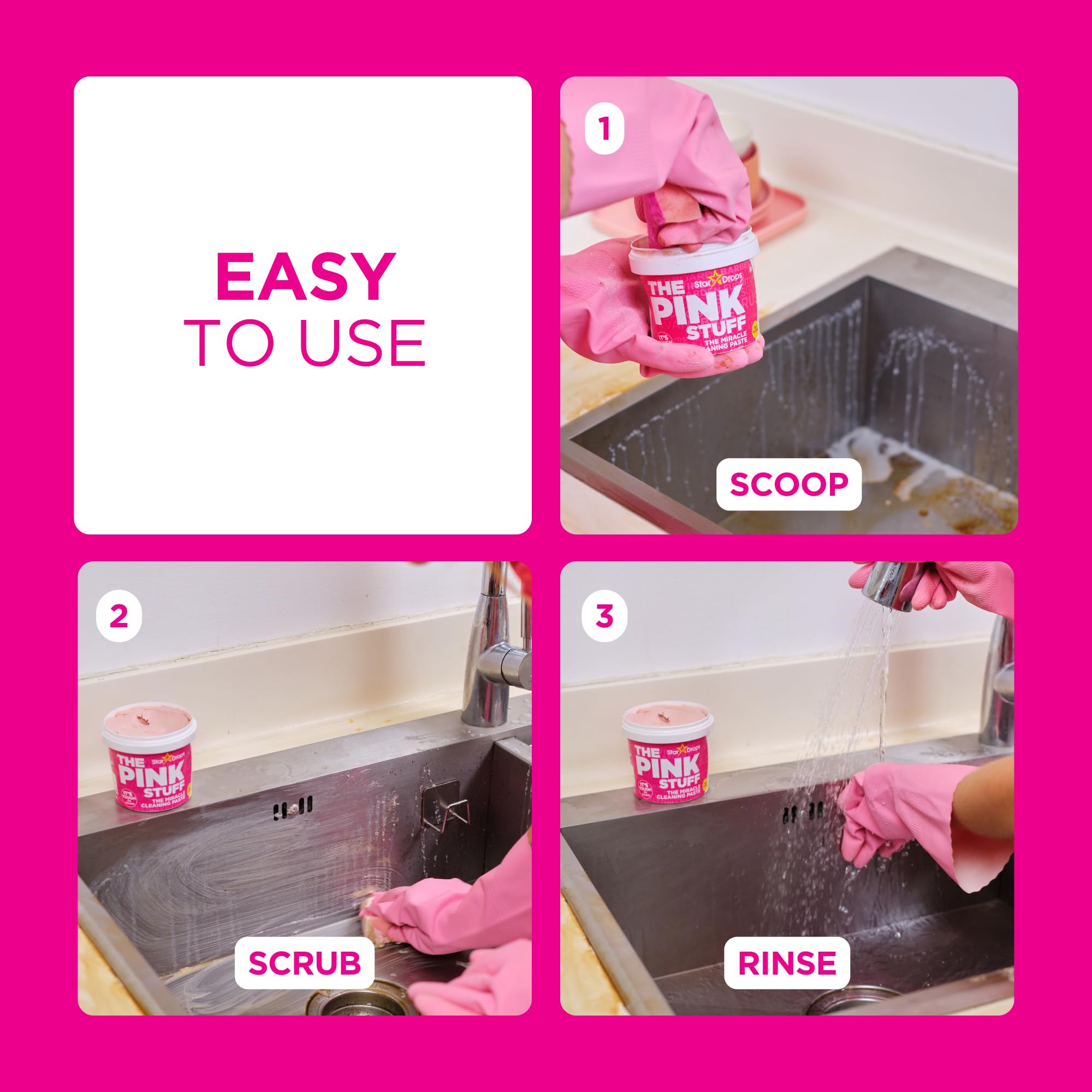 Stardrops - The Pink Stuff - The Miracle Cleaning Paste, Multi-Purpose Spray, And Bathroom Foam 3-Pack Bundle (1 Cleaning Paste, 1 Multi-Purpose Spray, 1 Bathroom Foam)