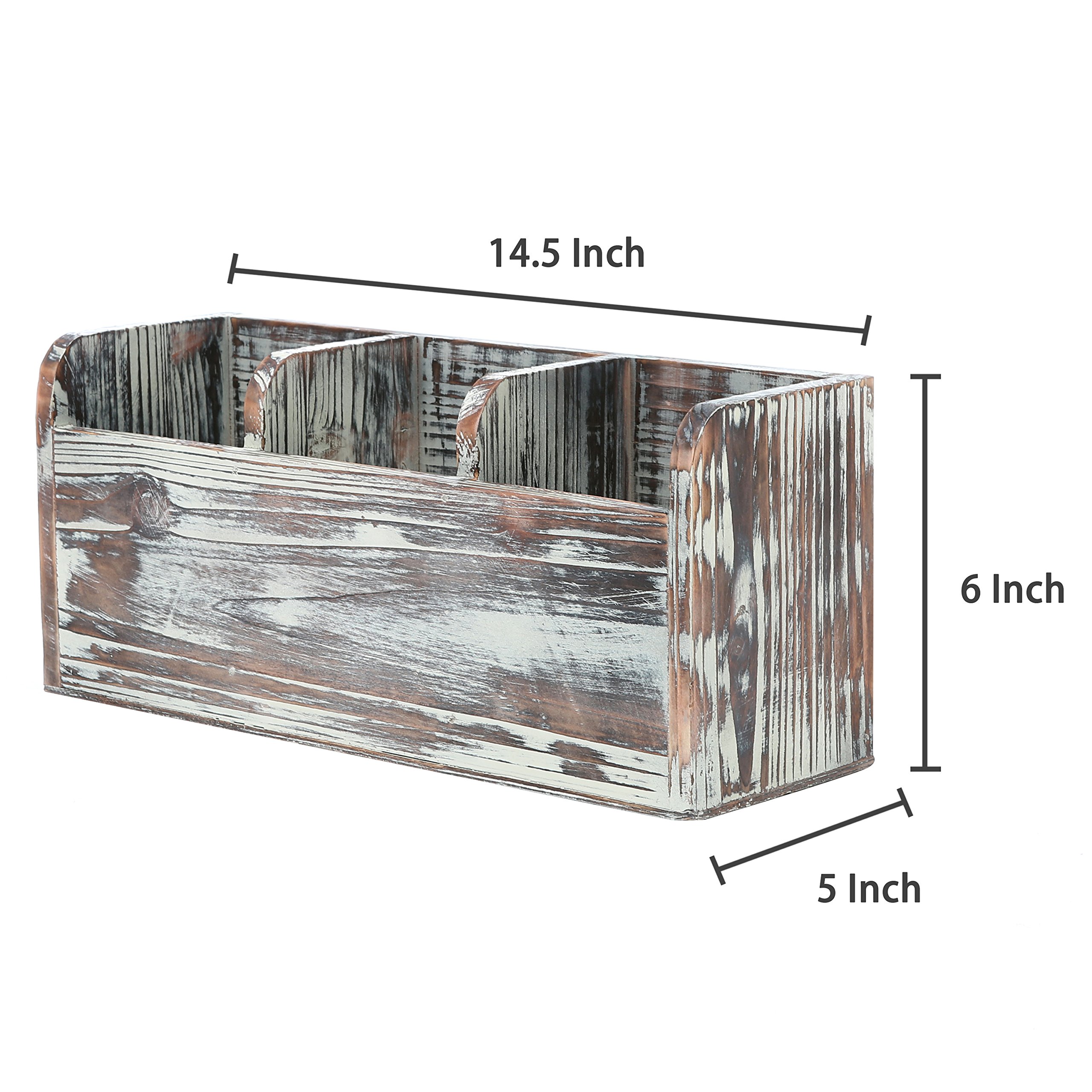 MyGift Torched Wood Kitchen Utensil Holder for Countertop with 3 Compartments, Coffee Bar Condiment Organizer Tray