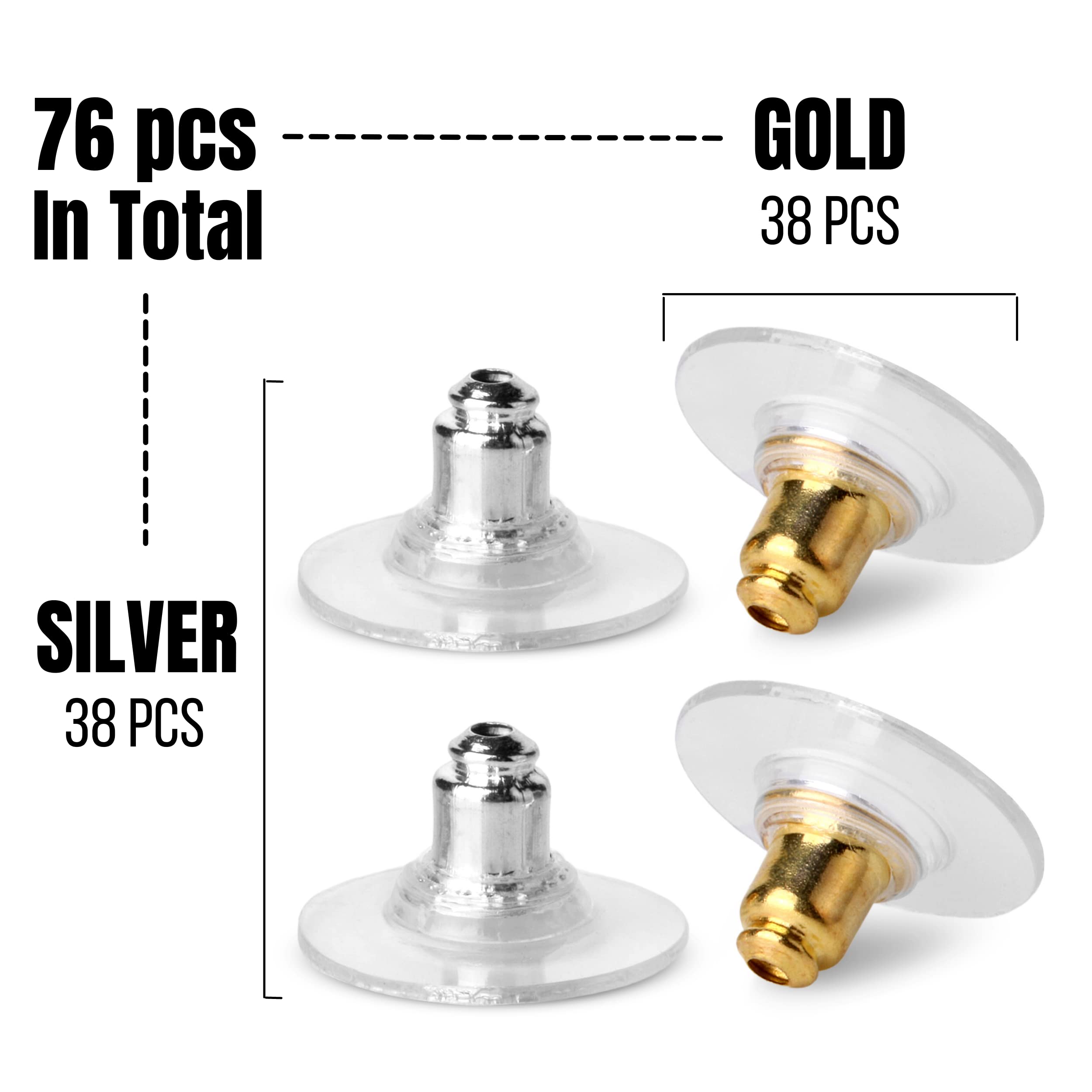 Mr. Pen- Bullet Clutch Earring Backs with Pad, 76 pcs, Gold & Silver, Rubber Earring Backings, Earring Backs for Studs, Earring Backs Replacements, Pierced Earring Backs, Earring Stoppers.