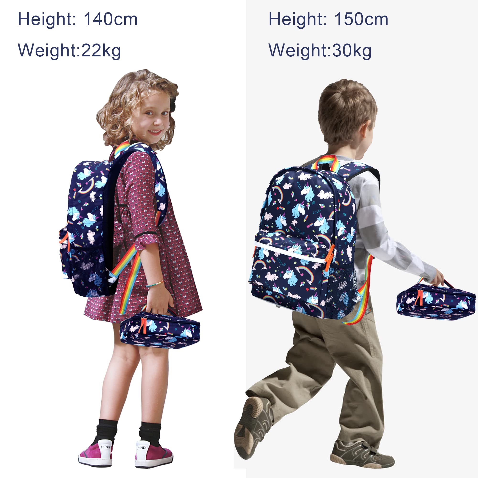 Kemy's Toddler Backpack for Elementary with Lunch Box and Pencil Pouch, Unicorn Kids Backpack for Girls School(Blue 3 Pieces)
