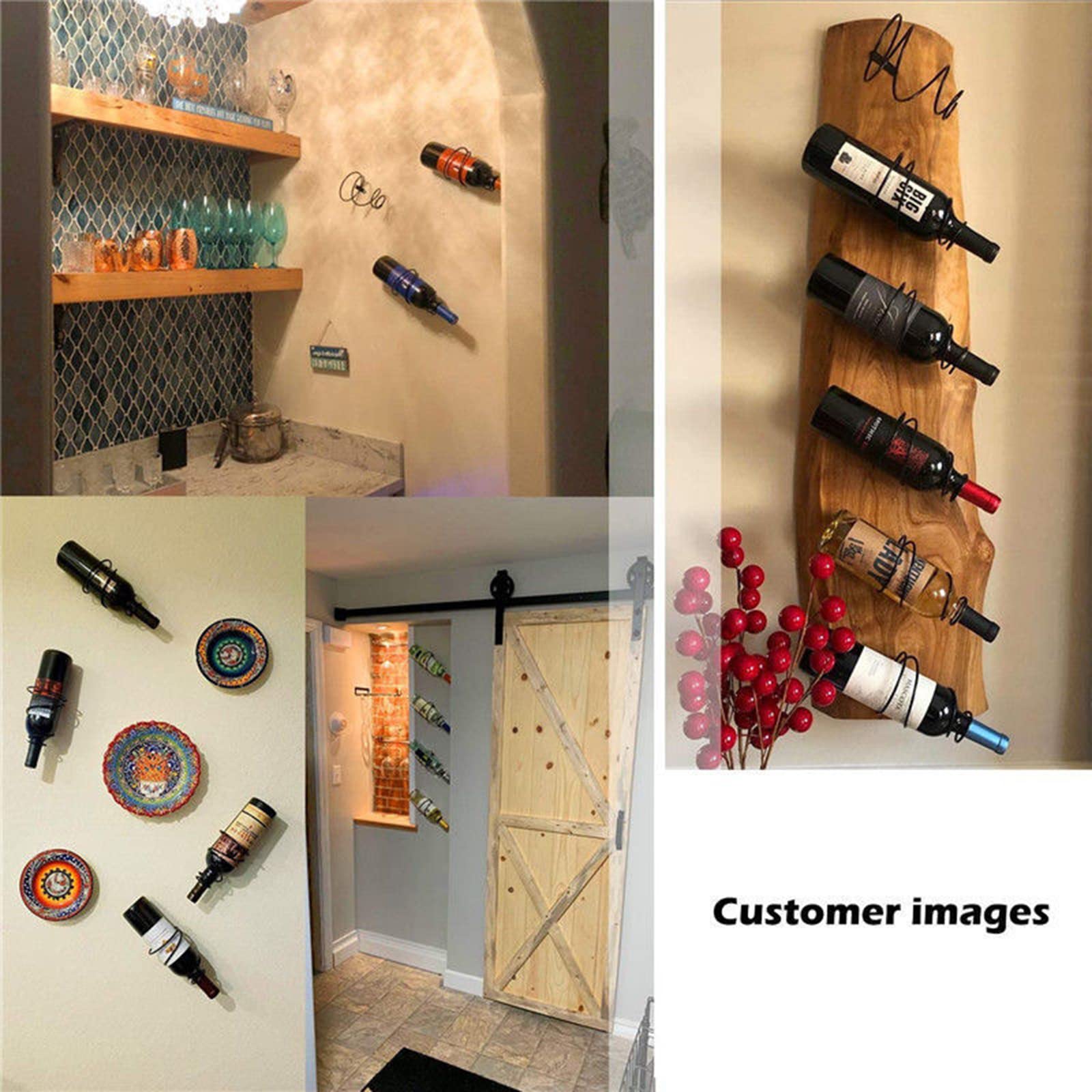 ZHKD Wall-Mounted Wine Bottle Rack 3-Piece Set,Creative Wine Bottle Display Rack, Metal Hanging Wine Holder,Suitable for All Home Kitchen Bar Cabinets Wall You Like, Black