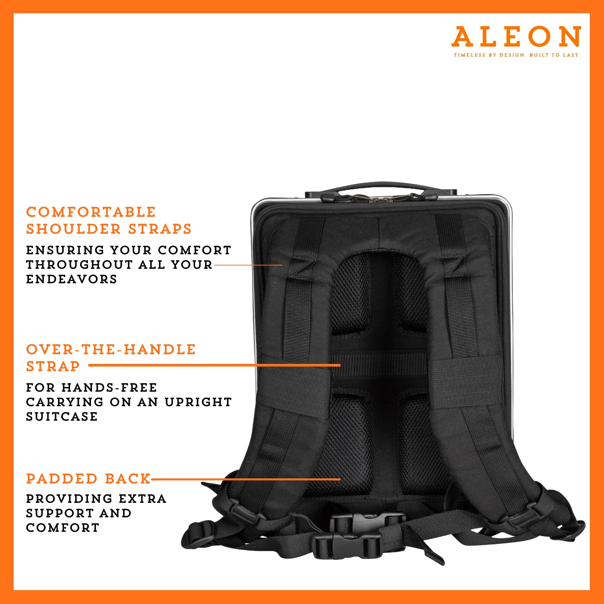 ALEON 17" Hybrid Aluminum Backpack for men and women. Fits up to 16" Laptop. Business Travel Laptop Backpack- Black