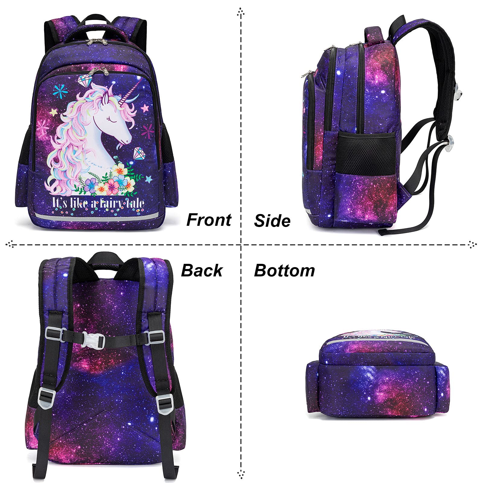 BTOOP Kids Backpack for Girls Preschool Backpacks Toddler Kindergarten School Bag with Chest Strap (Purple Galaxy)