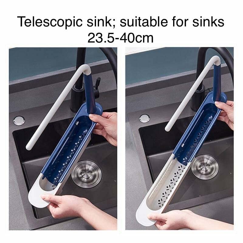 Adjustable Telescopic Sink Storage Organizer Rack Sponge Soap Drain Basket Expandable Organizer for Home Kitchen with Dish Cloth Hanger (Green)