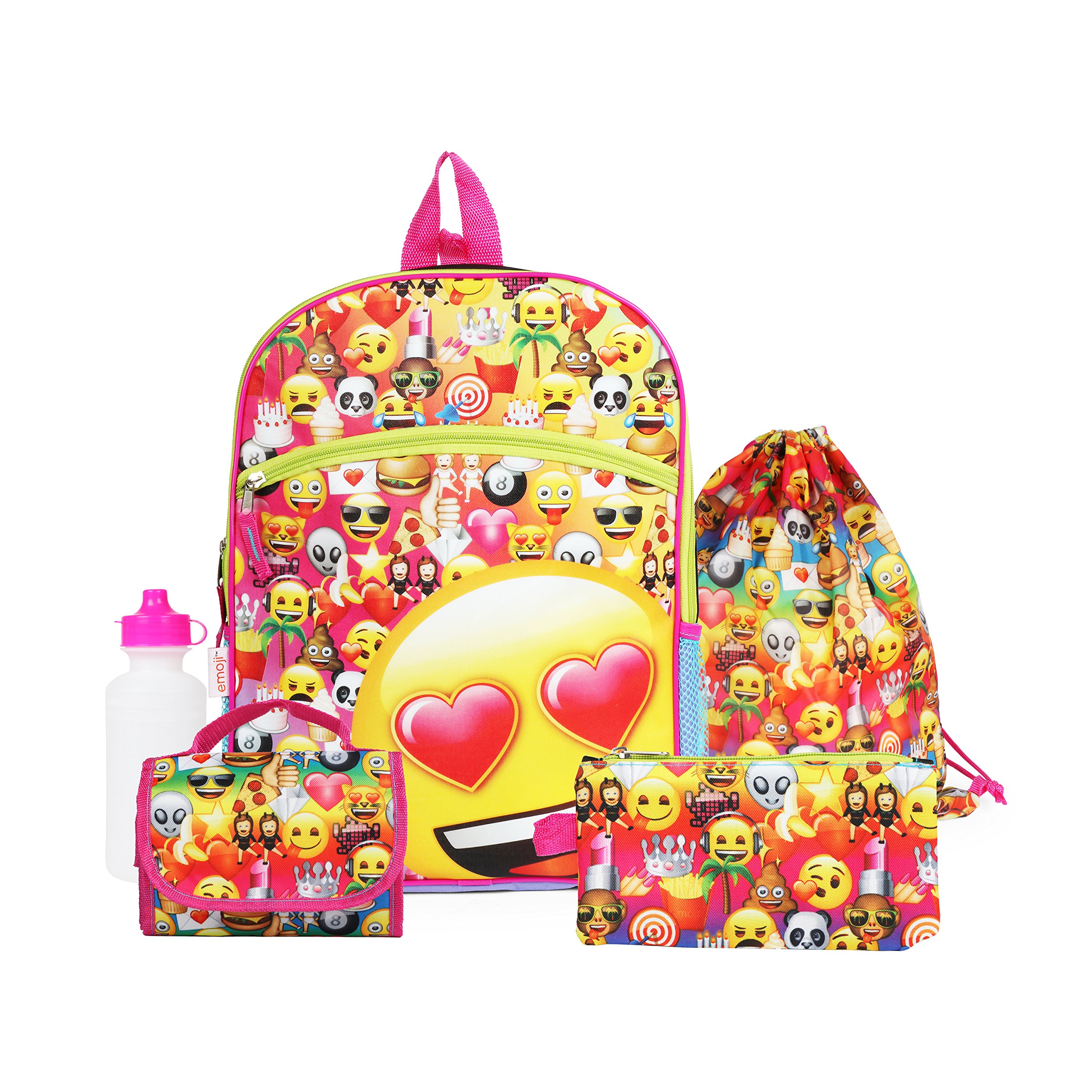 Emoji Yellow 16" inch Backpack Back to School Essentials Set for Girls
