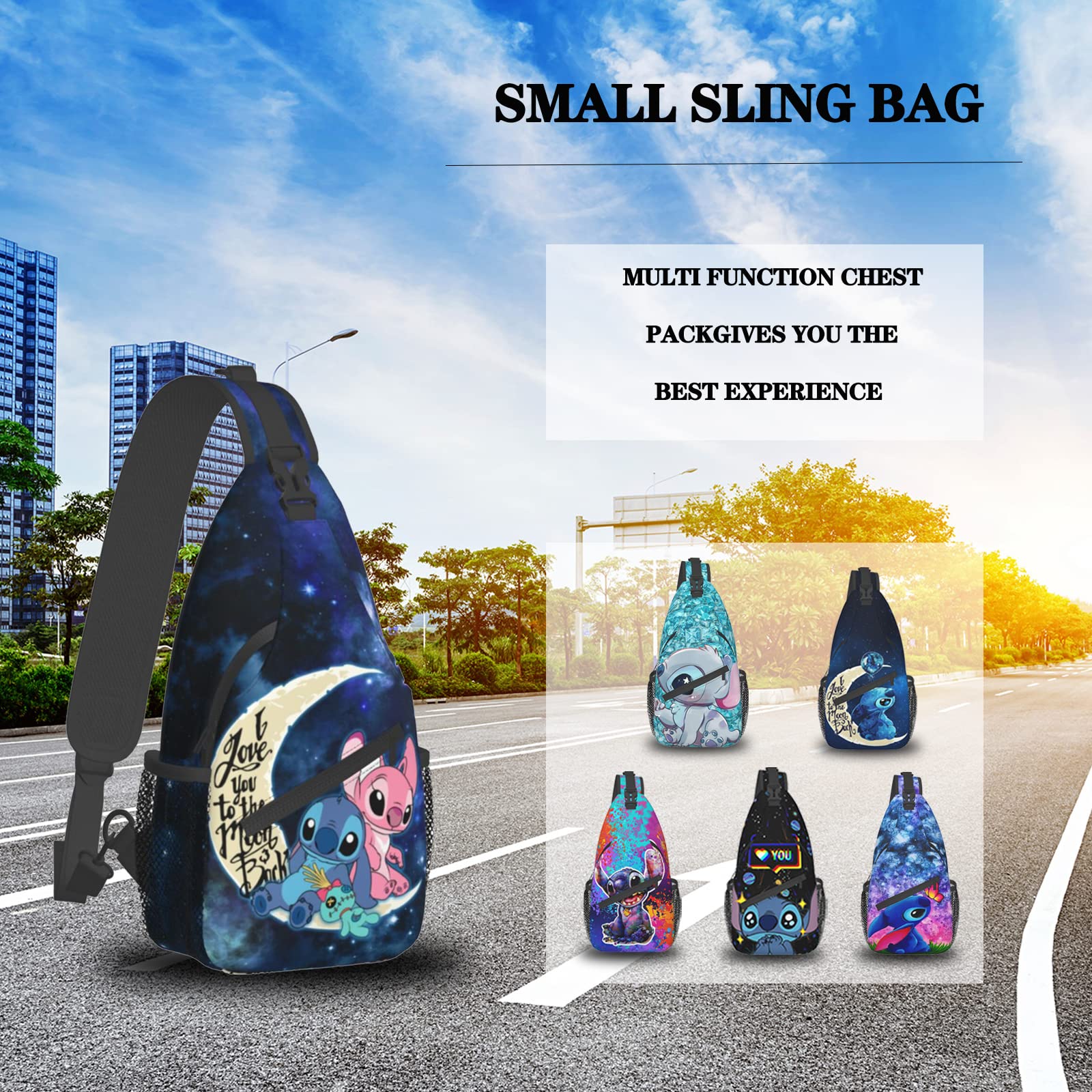 DVKMWI Sling Backpack, Anime Cartoon Multipurpose Crossbody Shoulder Bag Sling Bag with Keychain Travel Hiking Gym Daypack For Women Men
