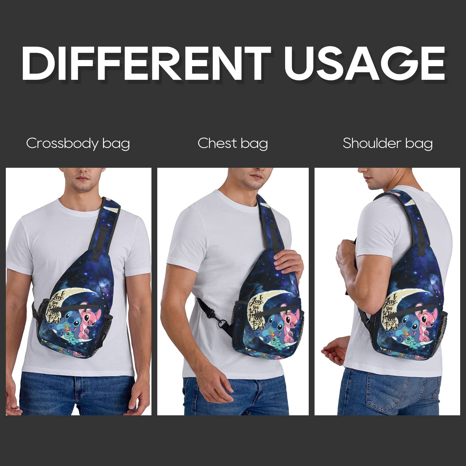 DVKMWI Sling Backpack, Anime Cartoon Multipurpose Crossbody Shoulder Bag Sling Bag with Keychain Travel Hiking Gym Daypack For Women Men