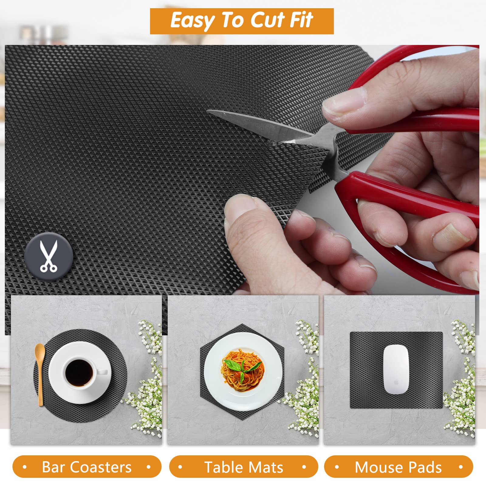 Shelf Liner Kitchen Drawer Mats, Non Adhesive EVA Material Refrigerator Liners with Waterproof Durable Fridge Table Place Mats for Cupboard, Cabinet, Drawer Liner-Black-11.8 inch * 78.7 inch