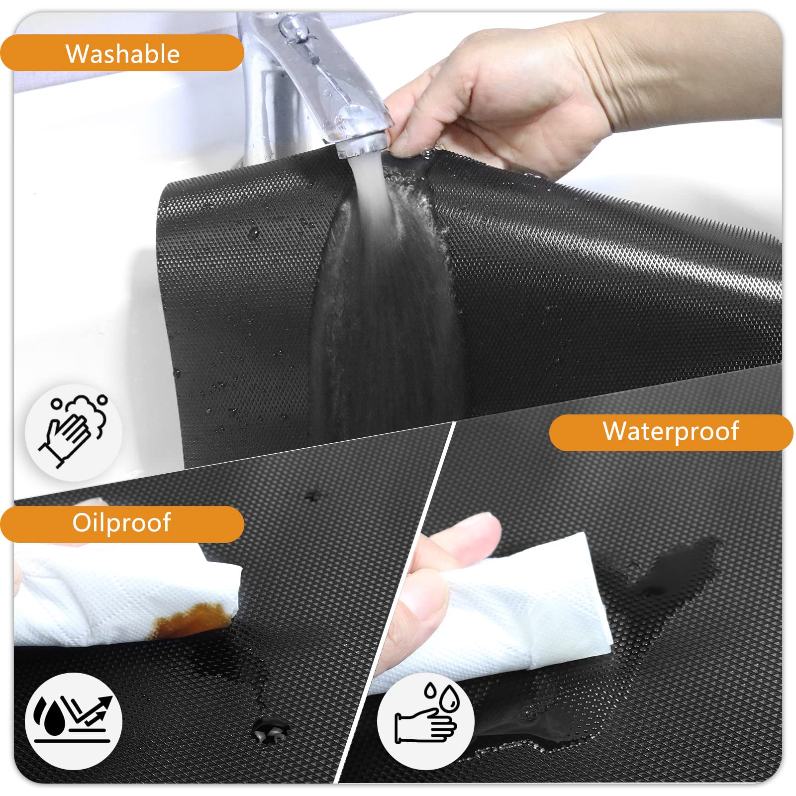 Shelf Liner Kitchen Drawer Mats, Non Adhesive EVA Material Refrigerator Liners with Waterproof Durable Fridge Table Place Mats for Cupboard, Cabinet, Drawer Liner-Black-11.8 inch * 78.7 inch