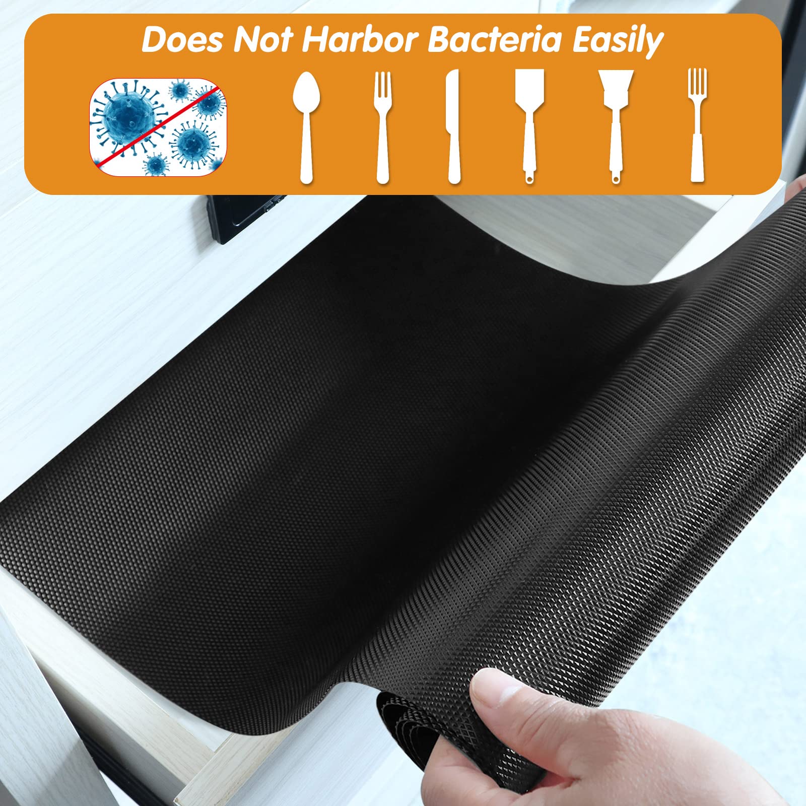 Shelf Liner Kitchen Drawer Mats, Non Adhesive EVA Material Refrigerator Liners with Waterproof Durable Fridge Table Place Mats for Cupboard, Cabinet, Drawer Liner-Black-11.8 inch * 78.7 inch