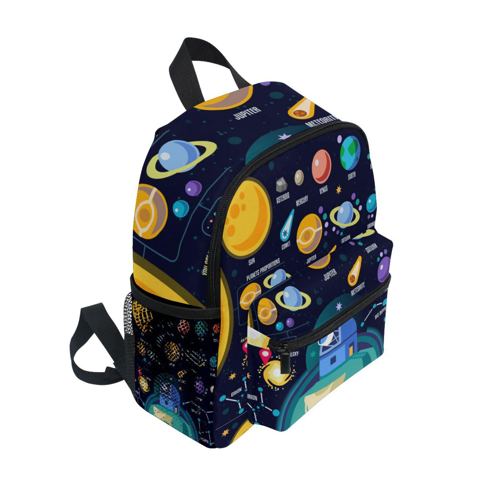 OREZI Universe Infographics Solar System Planets Kids Backpacks with Chest Clip,Toddler Schoolbag Preschool Bag Travel Bacpack for Little Boy Girl