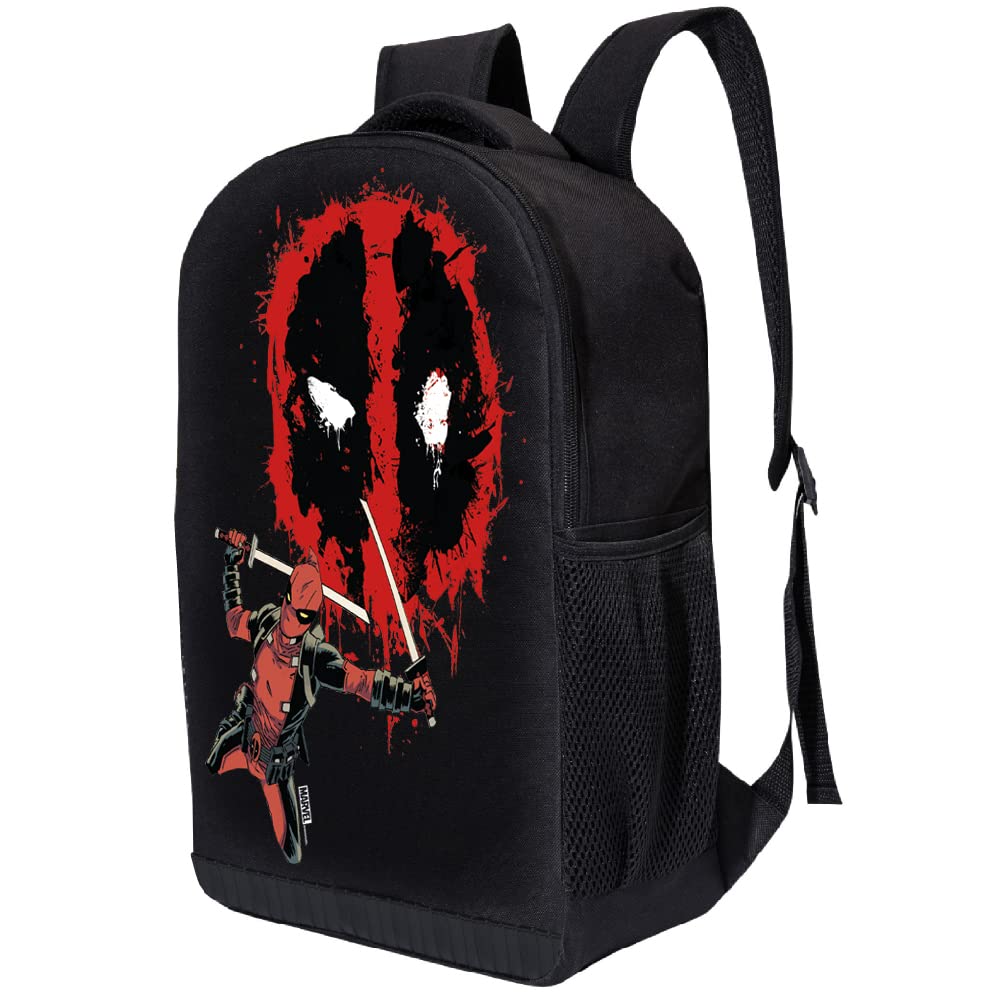 Marvel Comics Classic Deadpool Backpack - Black Knapsack 16 Inch Padded Bag (Deadpool 1)