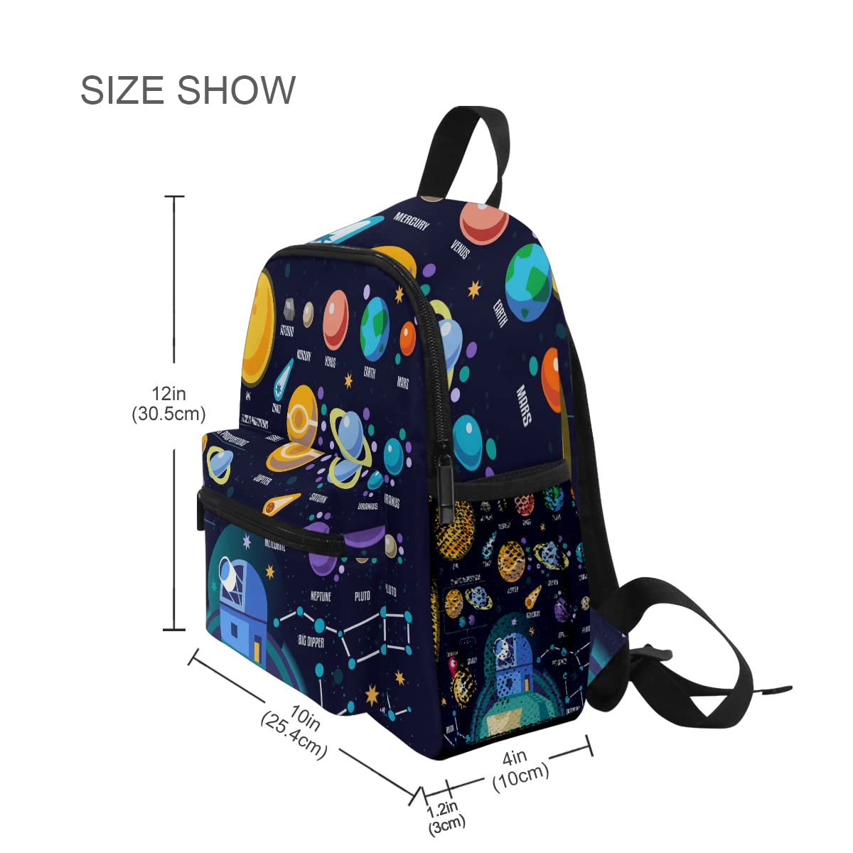 OREZI Universe Infographics Solar System Planets Kids Backpacks with Chest Clip,Toddler Schoolbag Preschool Bag Travel Bacpack for Little Boy Girl