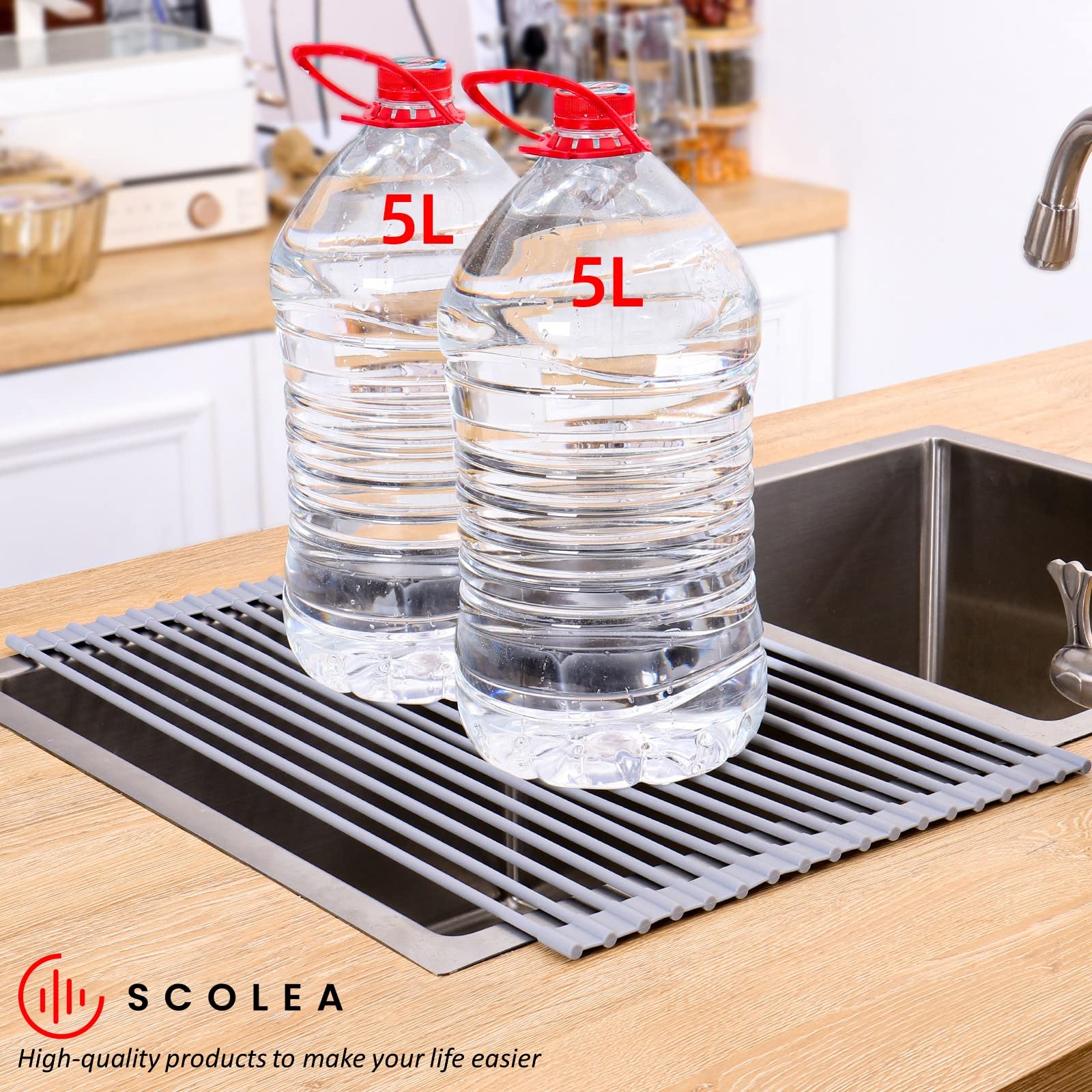 SCOLEA Roll Up Dish Drying Rack Over The Sink, Medium 17.1βx13.1β Heavy Duty, Multipurpose Roll-Up Foldable Silicone Coated Collapsible Drainer for Kitchen Sink (Warm Gray, Medium 17.1βx13.1β)