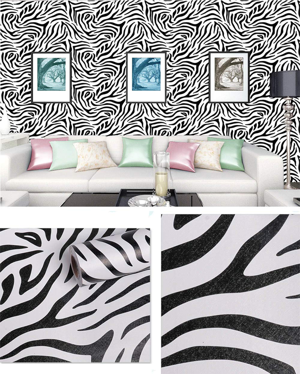 PoetryHome Self Adhesive Vinyl Zebra Stripe Wall Paper Shelf Liner Drawer Cabinets Dresser Crafts Sticker 17.7x117 Inches