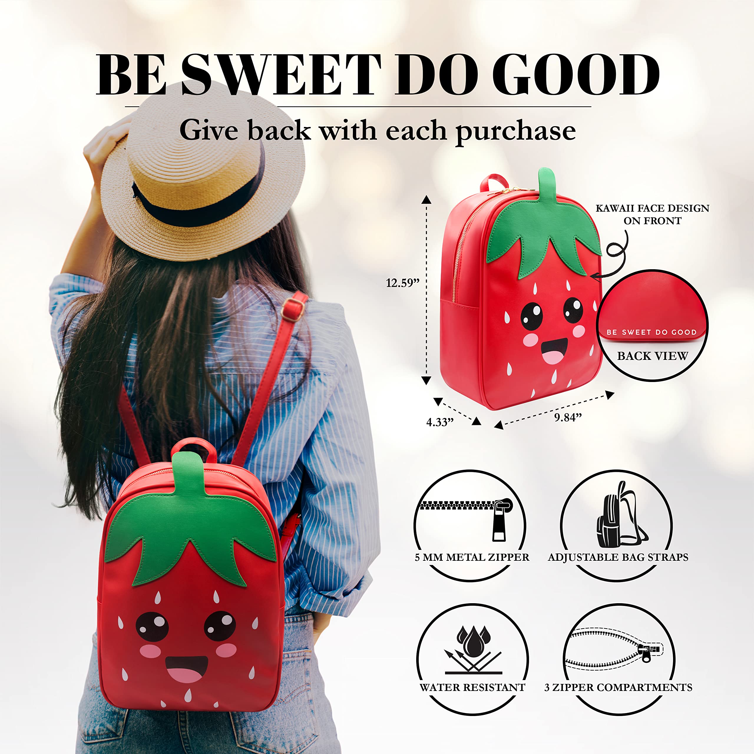 Remember Like Yesterday - Women and Kids Fashion Backpack | Kawaii Backpack Strawberry | Faux Leather