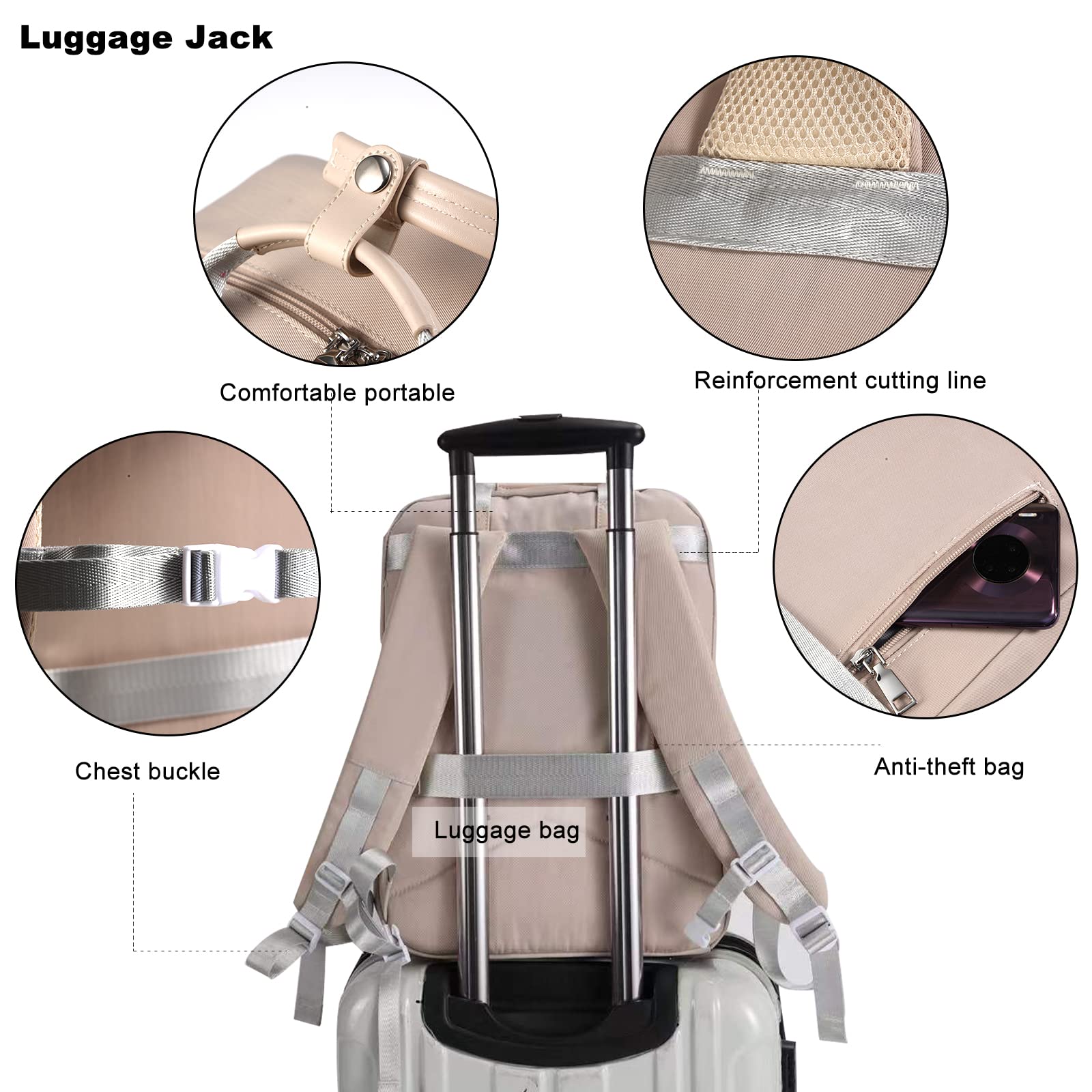 Seekvigor Travel Laptop Backpack for Women,15.6 Inch Work Backpack, 20L Smart Backpack with Laptop Compartment for Travel, Everyday, Work, or College,Beige