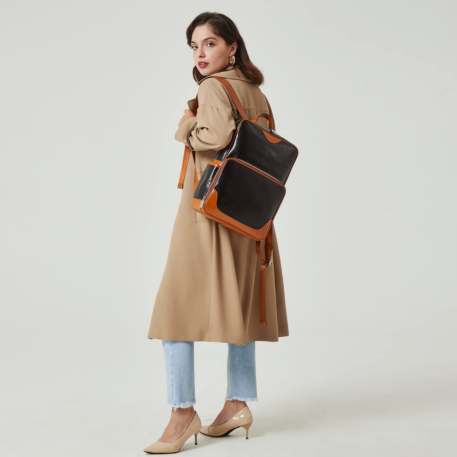 BOSTANTEN Genuine Leather 15.6 inch Laptop Backpack for Women Computer Bag College Casual Backpack