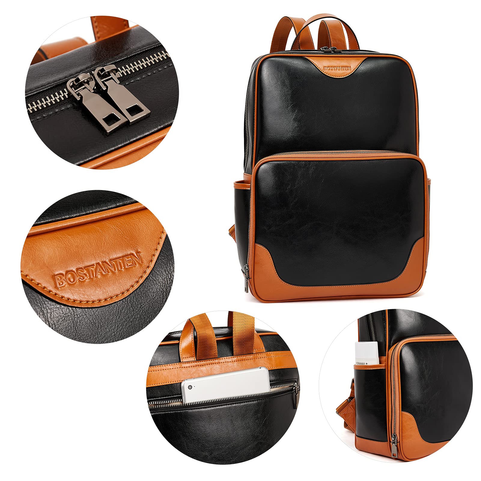 BOSTANTEN Genuine Leather 15.6 inch Laptop Backpack for Women Computer Bag College Casual Backpack