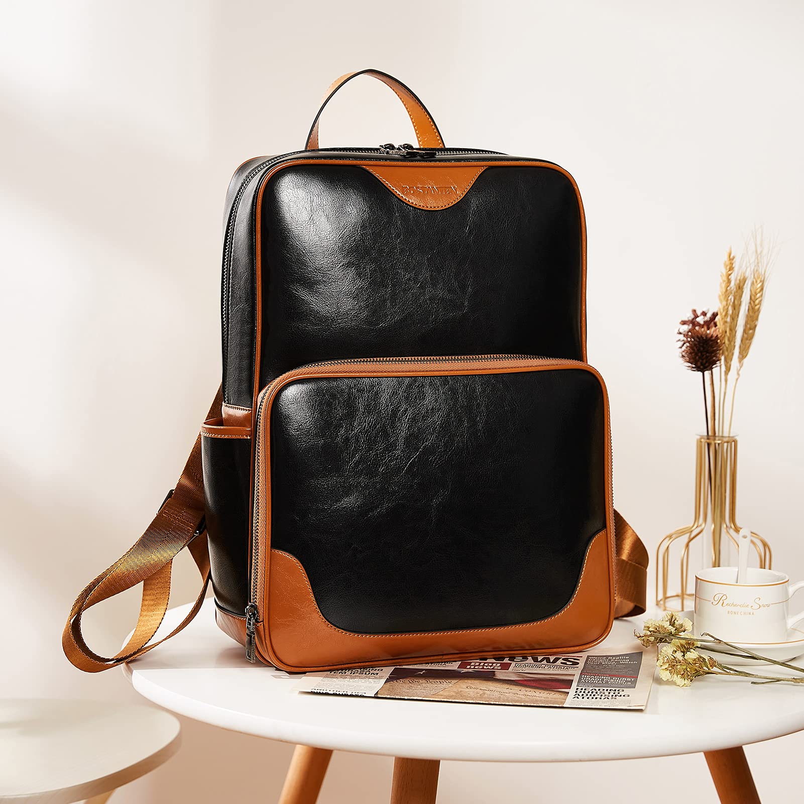 BOSTANTEN Genuine Leather 15.6 inch Laptop Backpack for Women Computer Bag College Casual Backpack