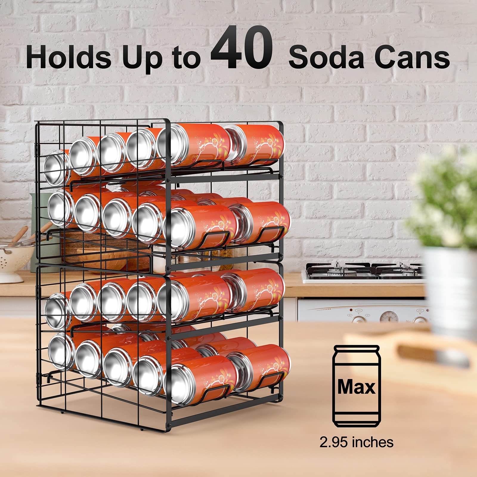 OYEAL Pantry Can Organizer, Stackable Soda Can Organizer for Pantry Beverage Holder Dispenser for Cabinet, Refrigerator, Holds 20 Cans Each, 2 Pack