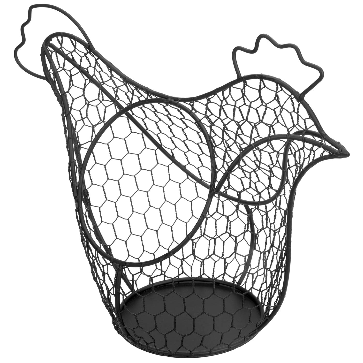 MyGift Black Metal Chicken Shaped Egg Gathering Basket Holder, Farmhouse Kitchen Décor Countertop Storage Basket