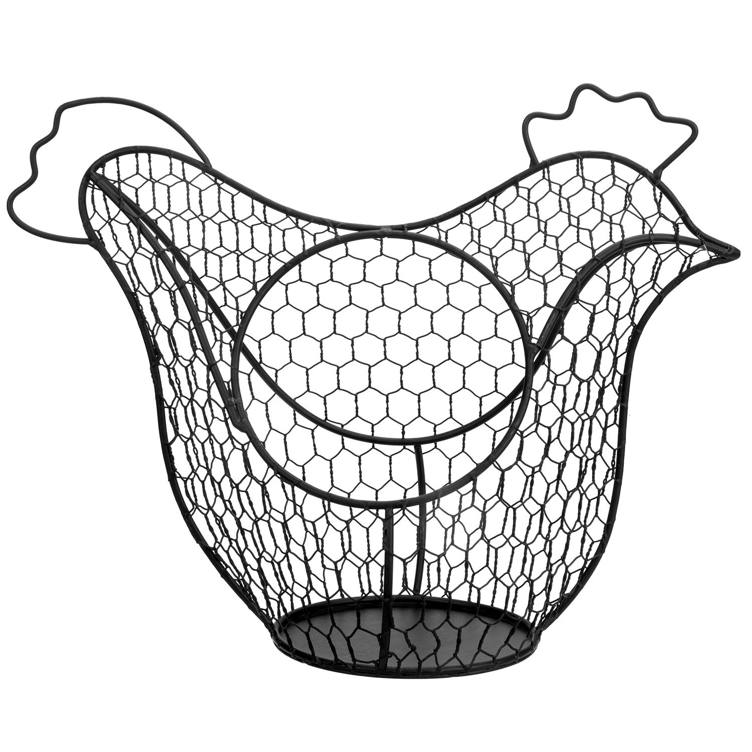 MyGift Black Metal Chicken Shaped Egg Gathering Basket Holder, Farmhouse Kitchen Décor Countertop Storage Basket