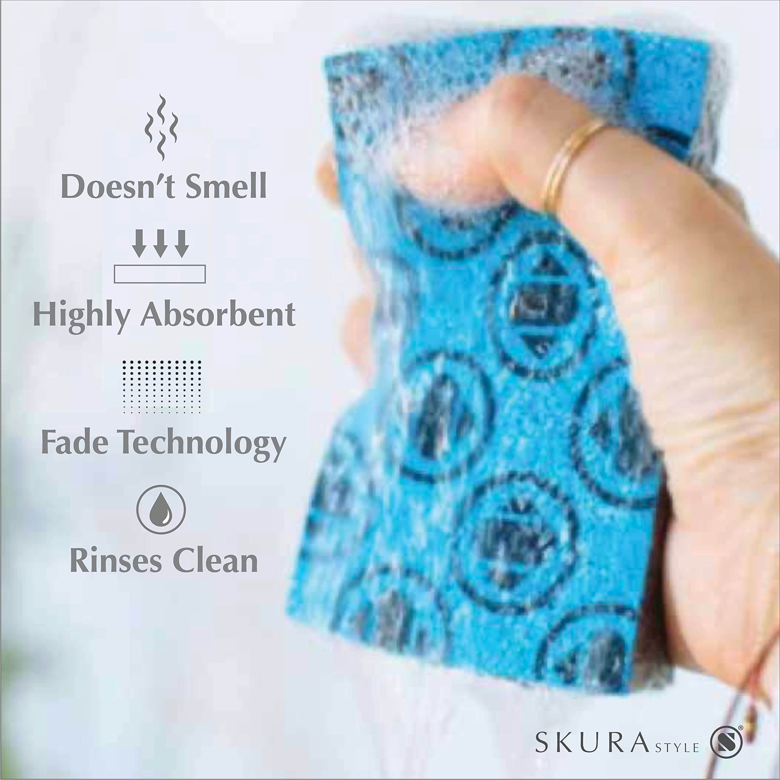 Skura Style Kitchen Sponges β Odor Free Dual Sided Non Scratch Scouring Pad for Washing Dishes & More β 4 Count