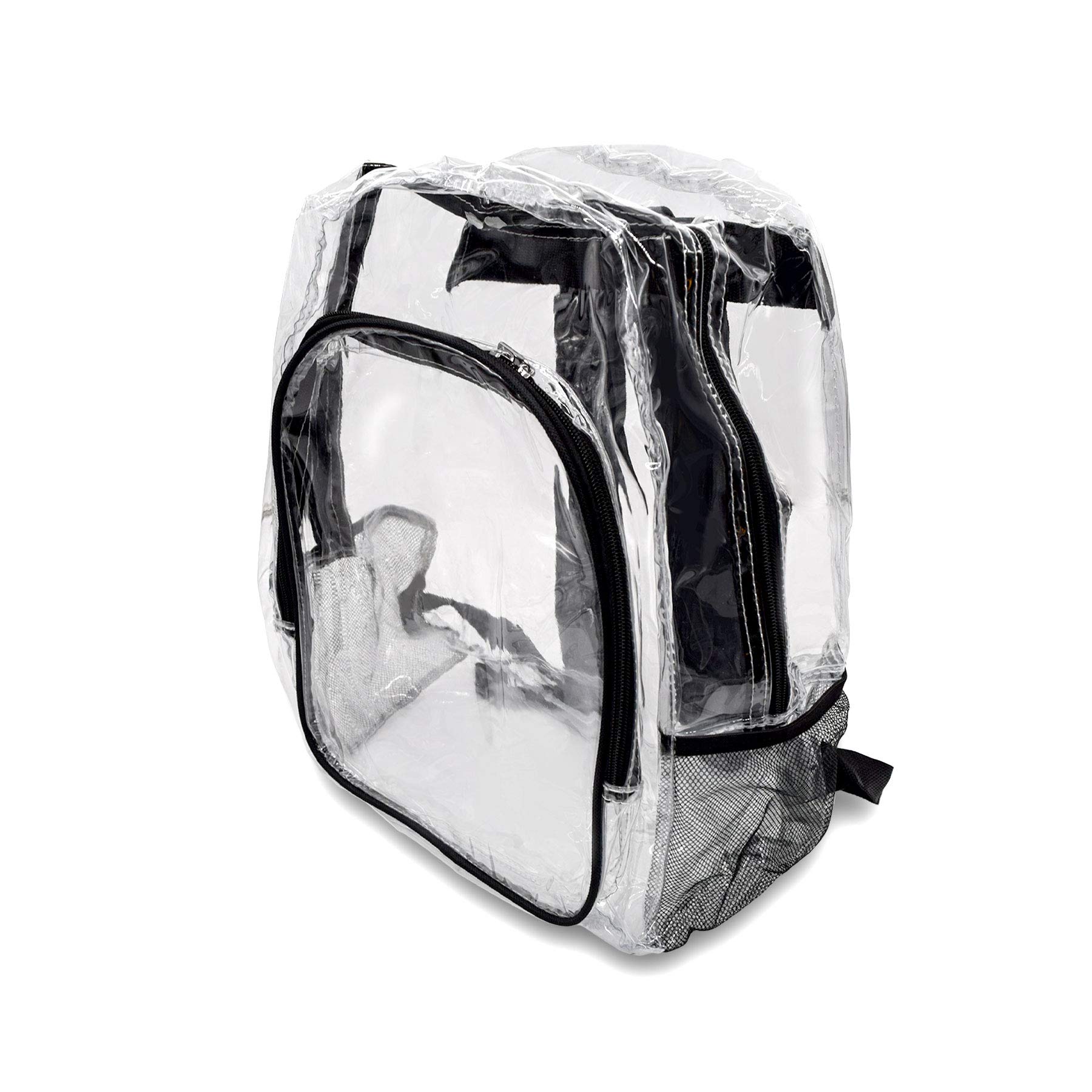 Clear Book Bag - Clear Plastic Backpack, Small Transparent Zippered Bookbag with Pockets, Heavy Duty Backpacks for Stadium Concerts, Events, Security, Traveling, Sports - 16.5x12.6x6.3