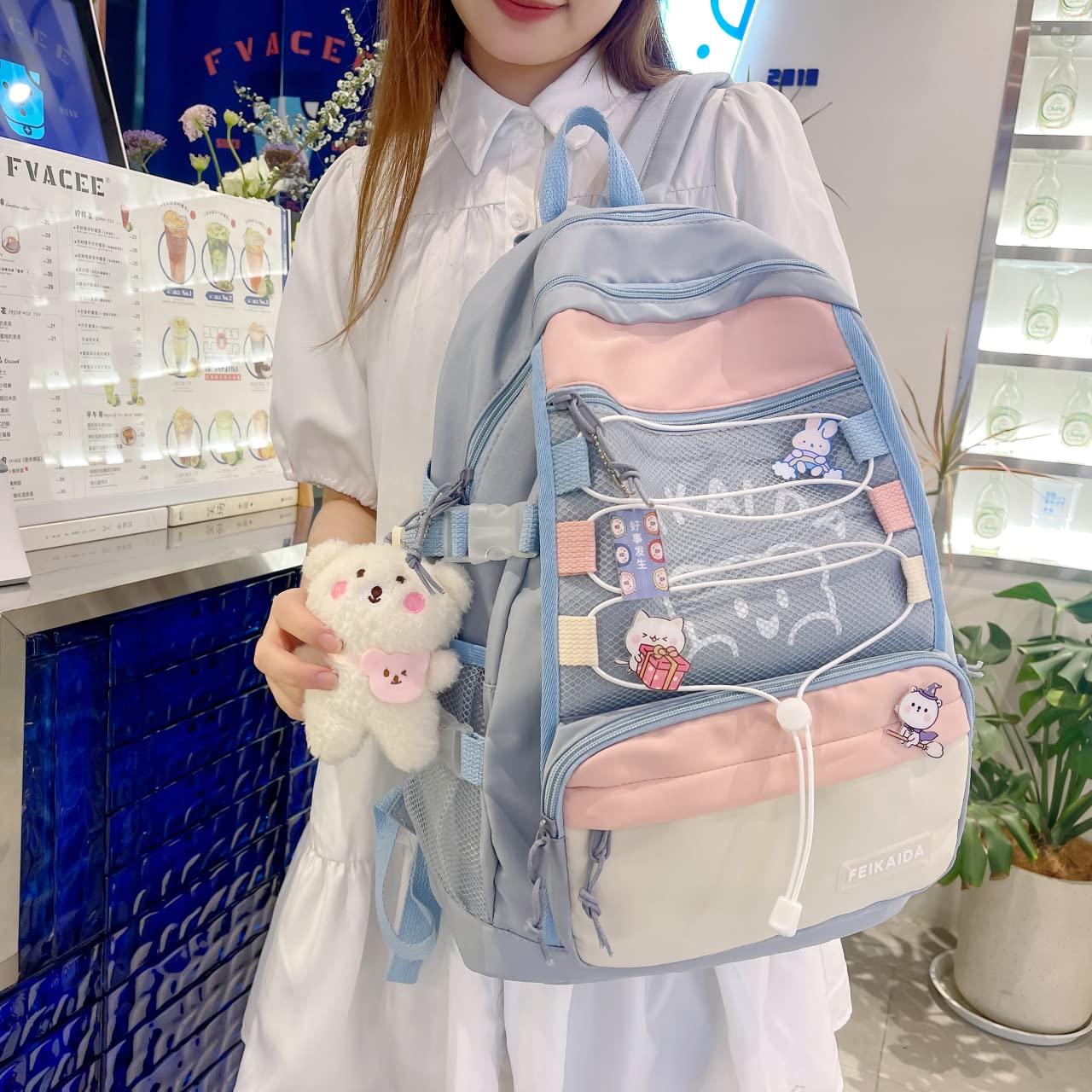 ZFOFLIK Japanese School Bag With Cute Kawaii backpacks Aesthetic Backpack and Preppy Backpack for Girls(blue)