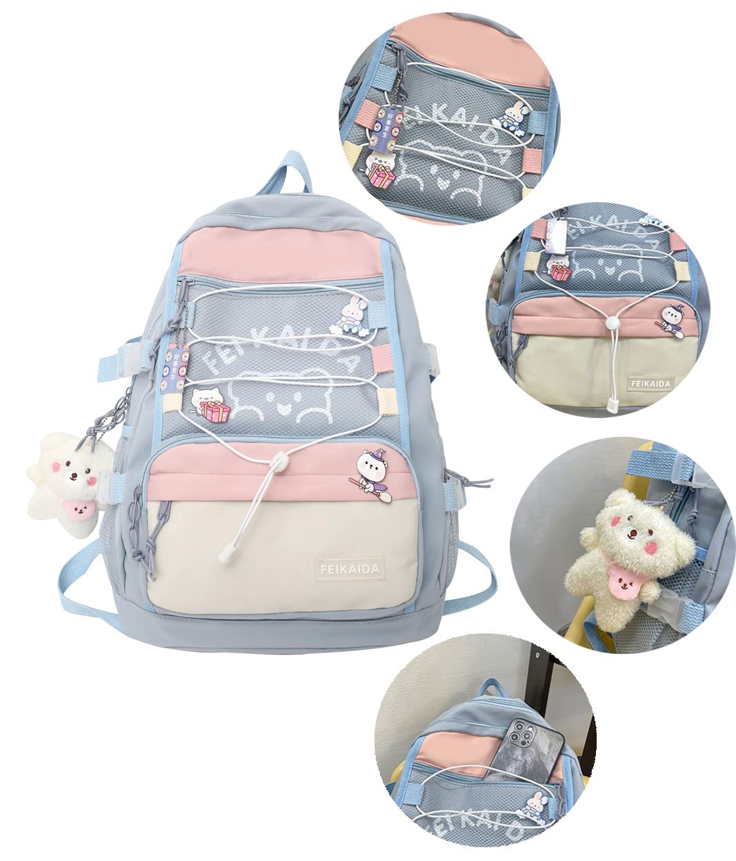 ZFOFLIK Japanese School Bag With Cute Kawaii backpacks Aesthetic Backpack and Preppy Backpack for Girls(blue)