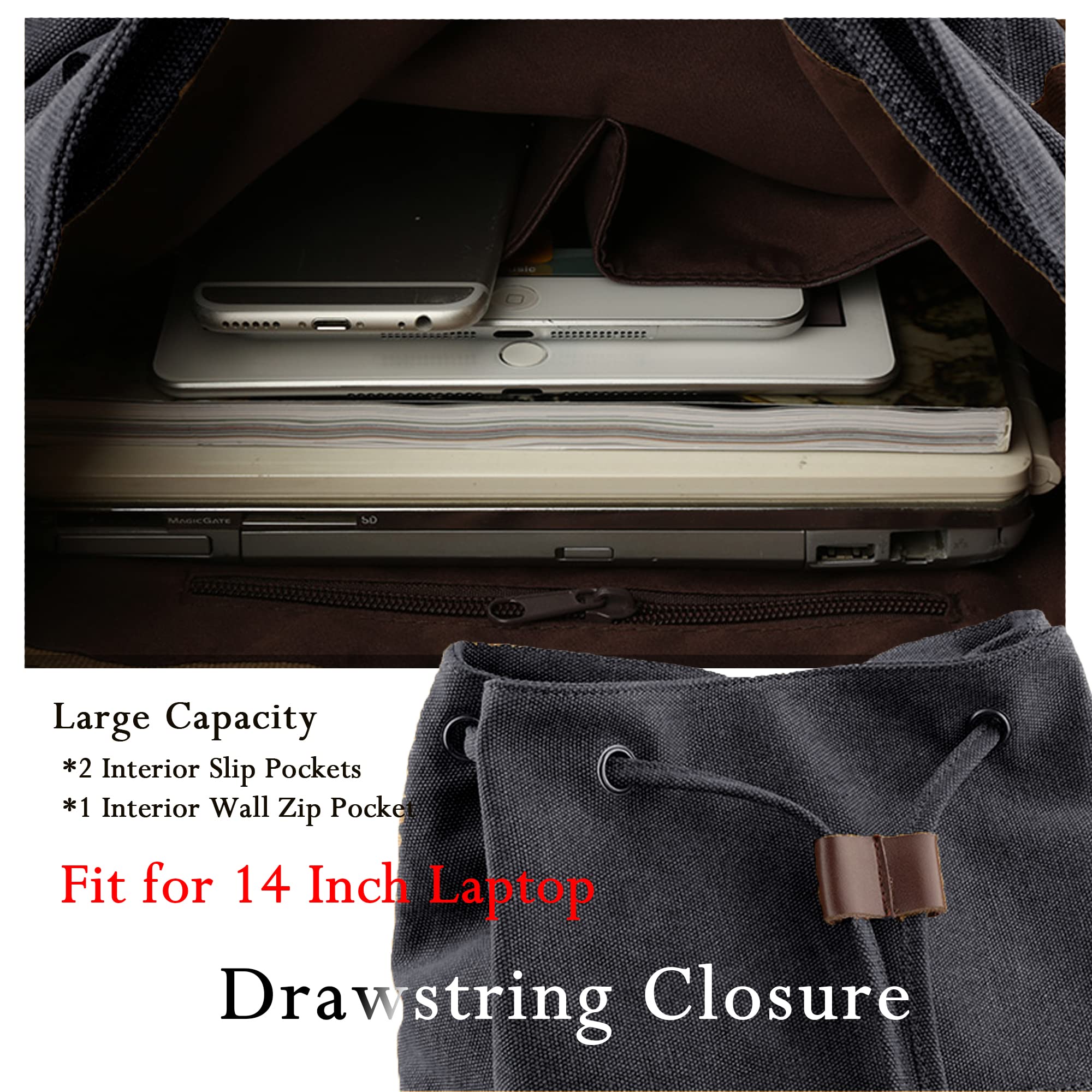 Barsine Thick Canvas Backpack for School Travel Hiking with 15 Inch Laptop Compartment Casual Rucksack