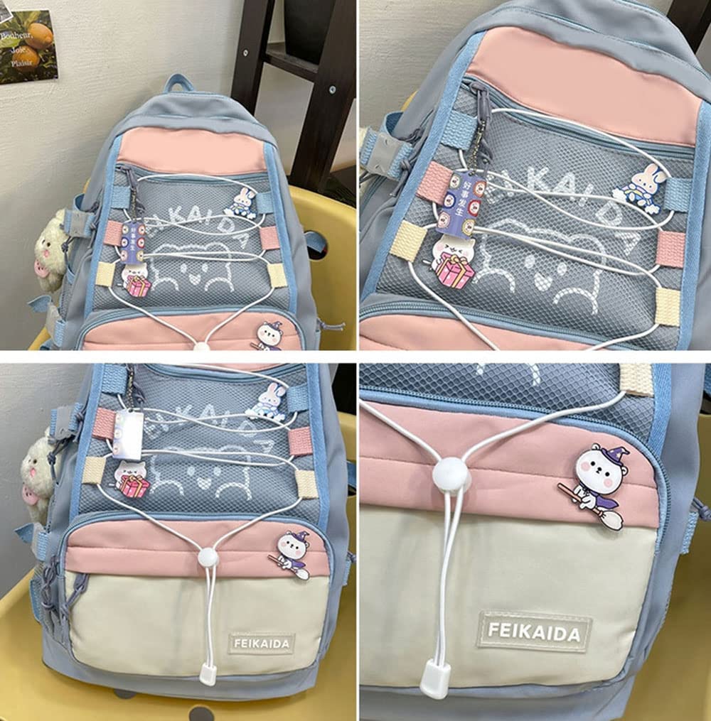 ZFOFLIK Japanese School Bag With Cute Kawaii backpacks Aesthetic Backpack and Preppy Backpack for Girls(blue)