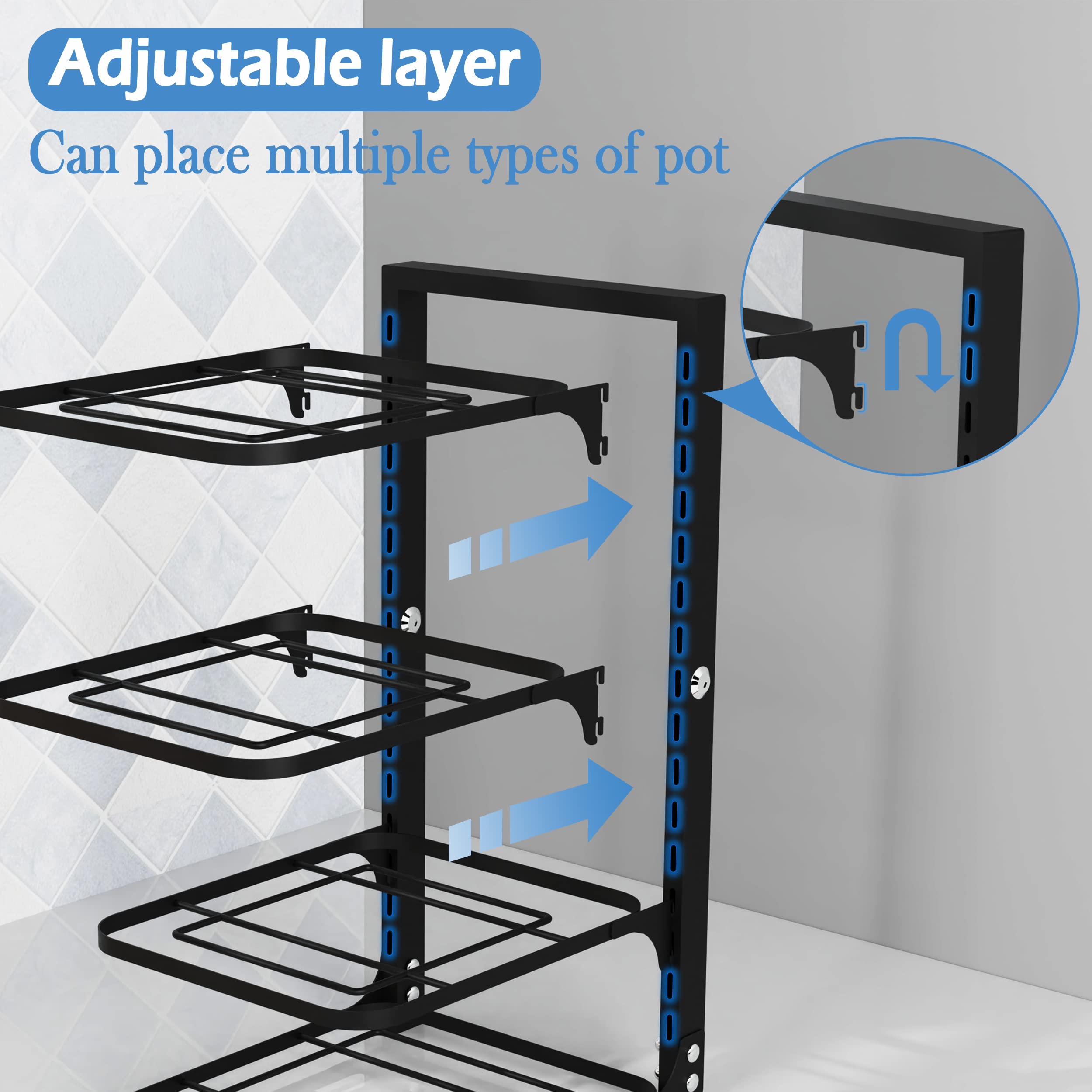 Auroglint 6-Tier Adjustable Pan Organizer, Pot and Pan Organizer for Cabinet, Premium Kitchen Organization & Storage Shelves, Pot Lid Organizer (BLACK)