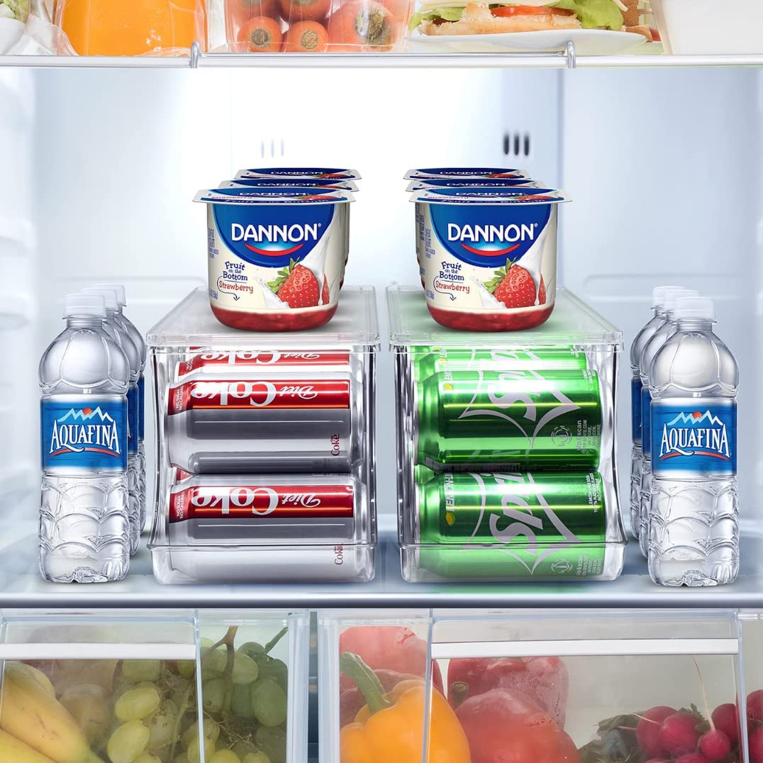 Soda Can Organizer for Refrigerator - Drink Organizer for Fridge - Beverage Dispenser for Fridge - Stackable Soda Can Organizer for Pantry -2 Pack Small and Large