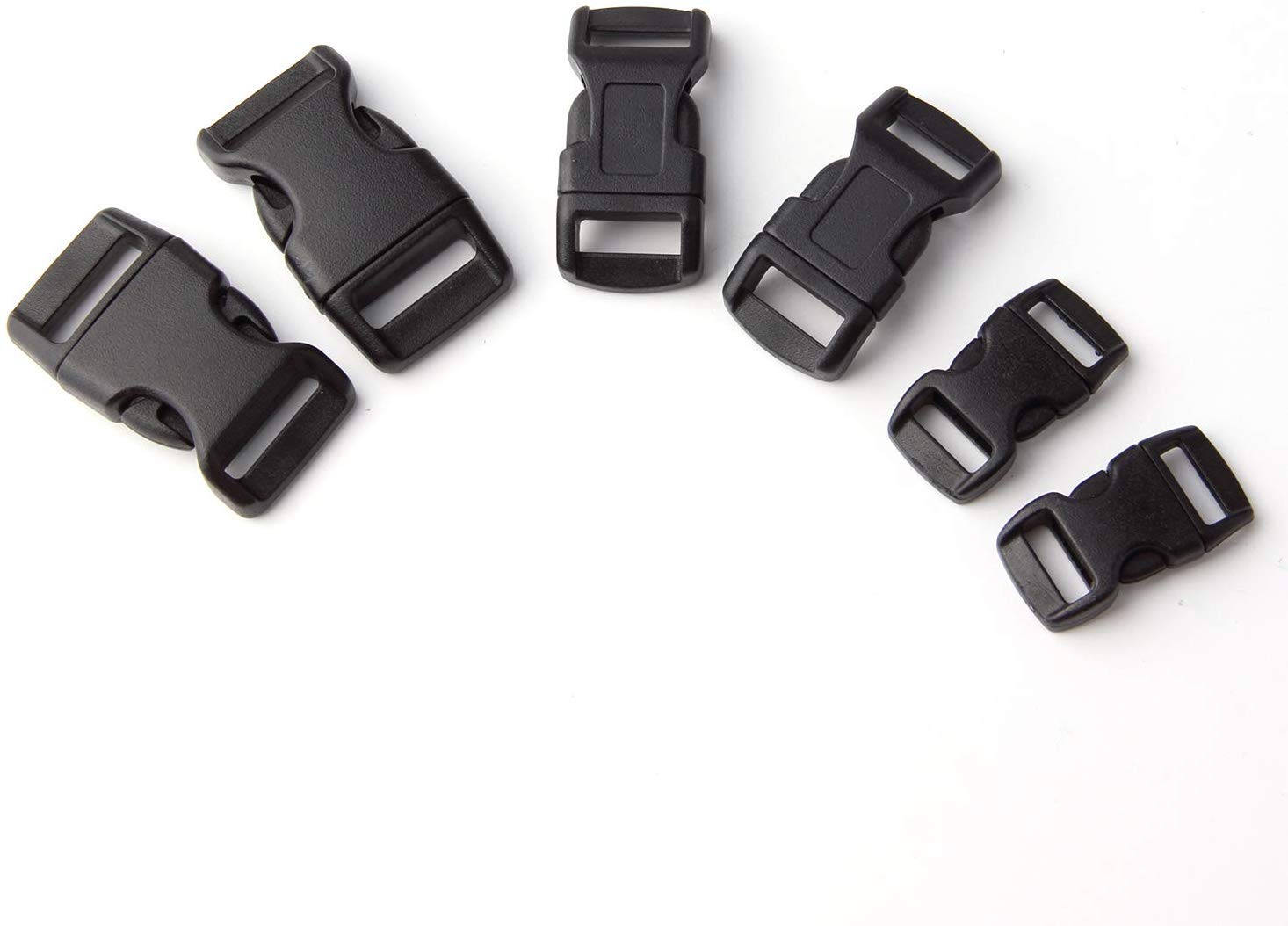 5/8, 1/2, and 3/8 inch(20 Each) Black Plastic Contoured Side Release Buckles for Paracord Bracelets-60pcs