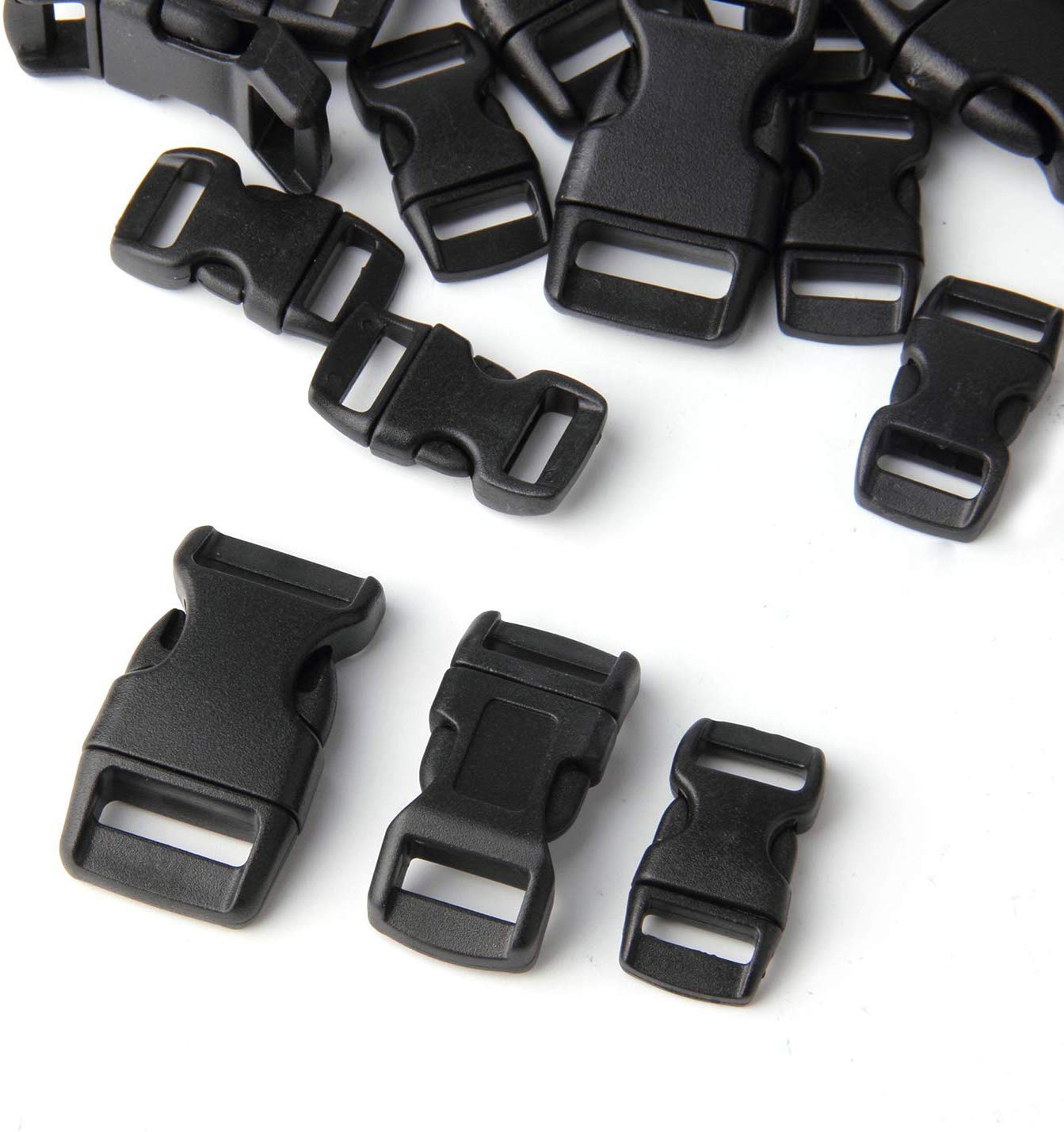 5/8, 1/2, and 3/8 inch(20 Each) Black Plastic Contoured Side Release Buckles for Paracord Bracelets-60pcs