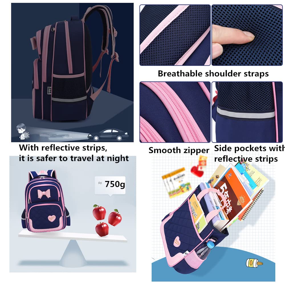 ZHANAO Backpack Bowknot for Girls Princess Style School Bag Daypack Set with Handbag