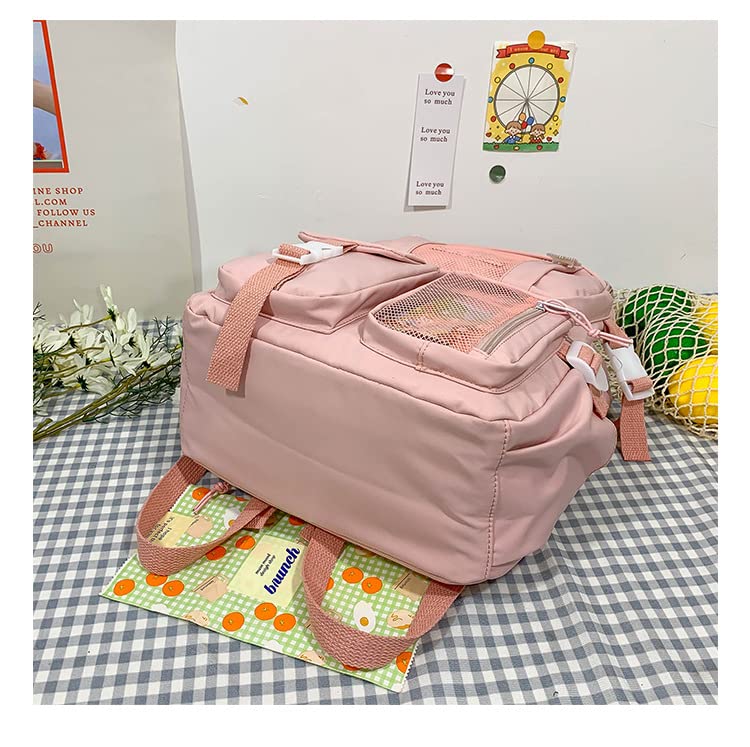 Kawaii Backpack with Pins and Pendant Accessories Cute College High School Backpack Laptop Bookbags for Teens Girls (Pink)