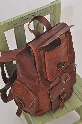 20" Retro Travel Rucksack Backpack Brown Leather Bag for Men Women