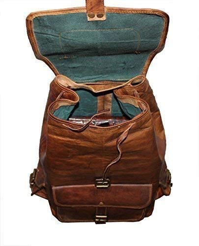 20" Retro Travel Rucksack Backpack Brown Leather Bag for Men Women