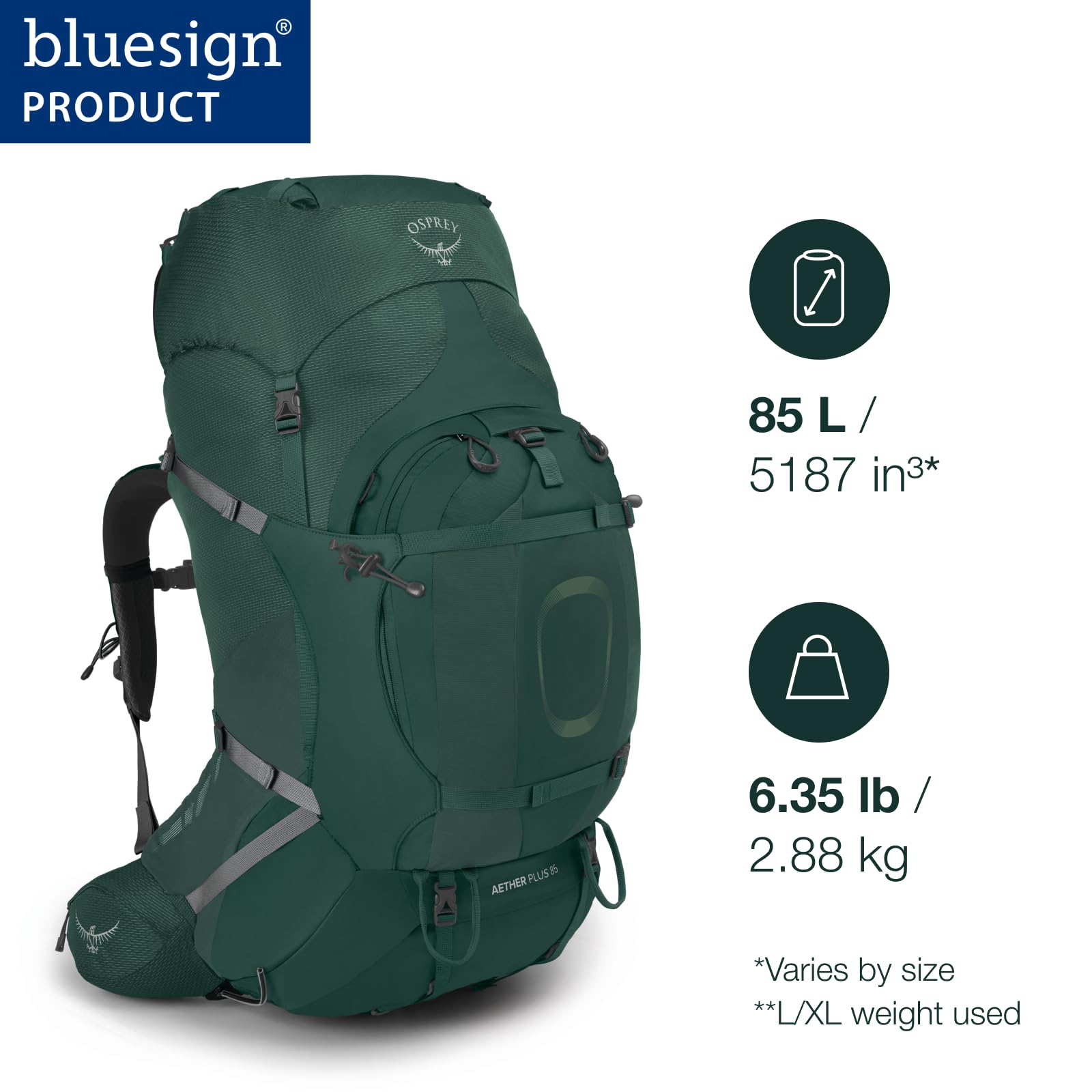Osprey Aether Plus 85 Men's Backpacking Backpack, Black, Large/X-Large