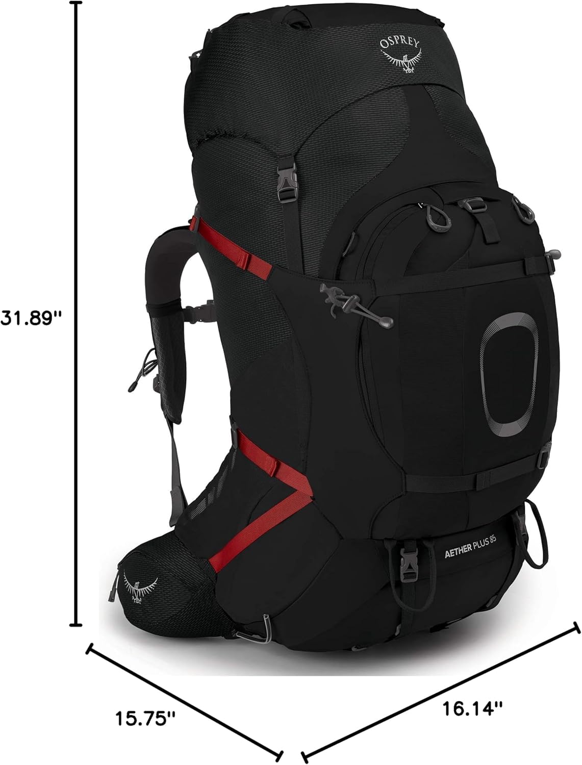 Osprey Aether Plus 85 Men's Backpacking Backpack, Black, Large/X-Large