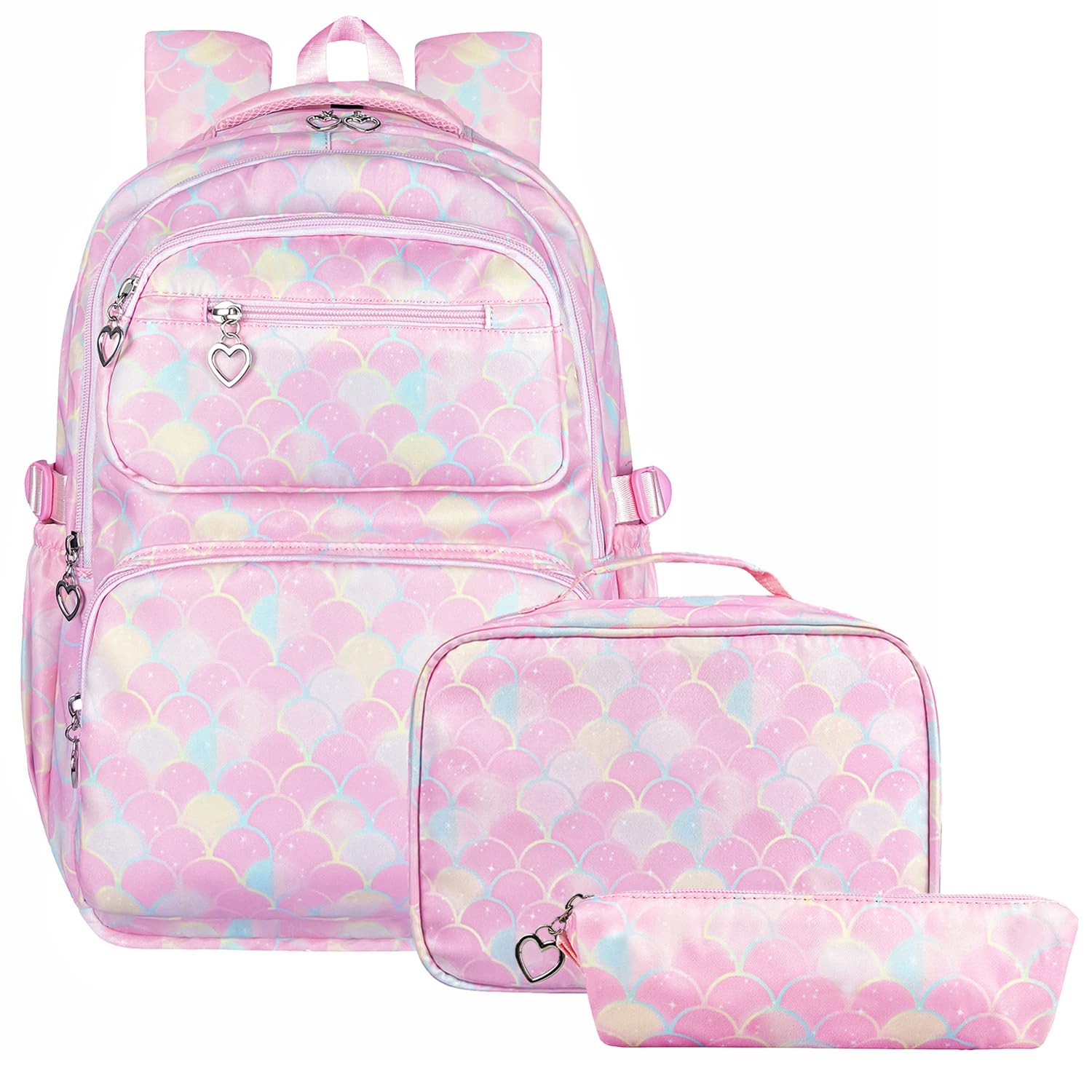 Kids School Backpack Book Bag with Lunch Bag Pencil Case Lightweight for Preschool Kindergarten Elementary,Pink Tie Dye