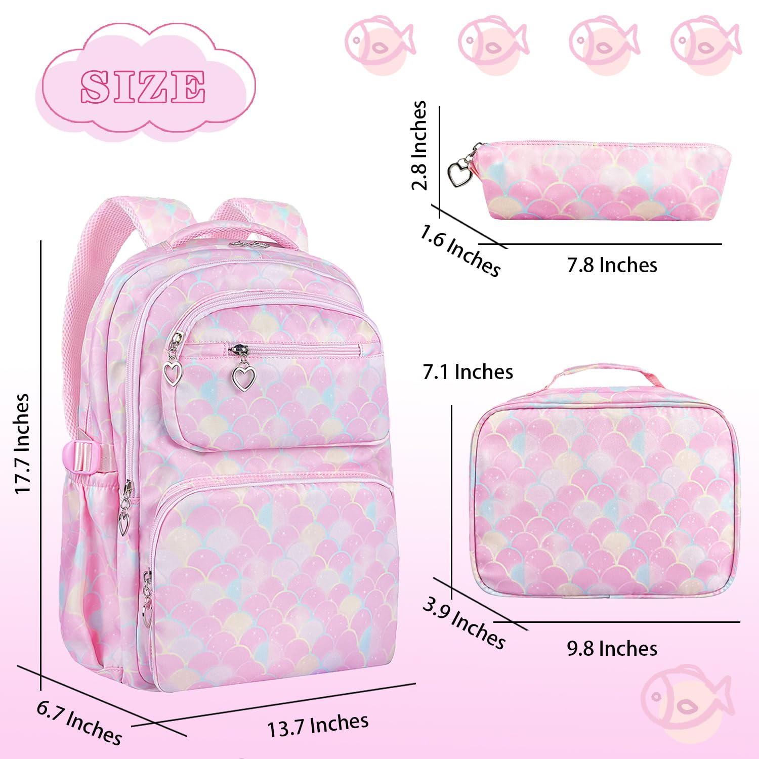 Kids School Backpack Book Bag with Lunch Bag Pencil Case Lightweight for Preschool Kindergarten Elementary,Pink Tie Dye