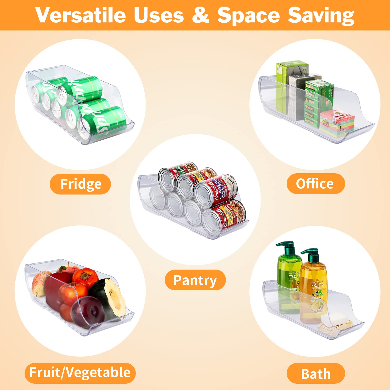 Soda Can Organizer for Refrigerator Foldable Can Holder Dispenser, Soda Can Organizer for pantry, Freezer, Holds Up to 9 Cans Each, BPA-Free, Clear Design