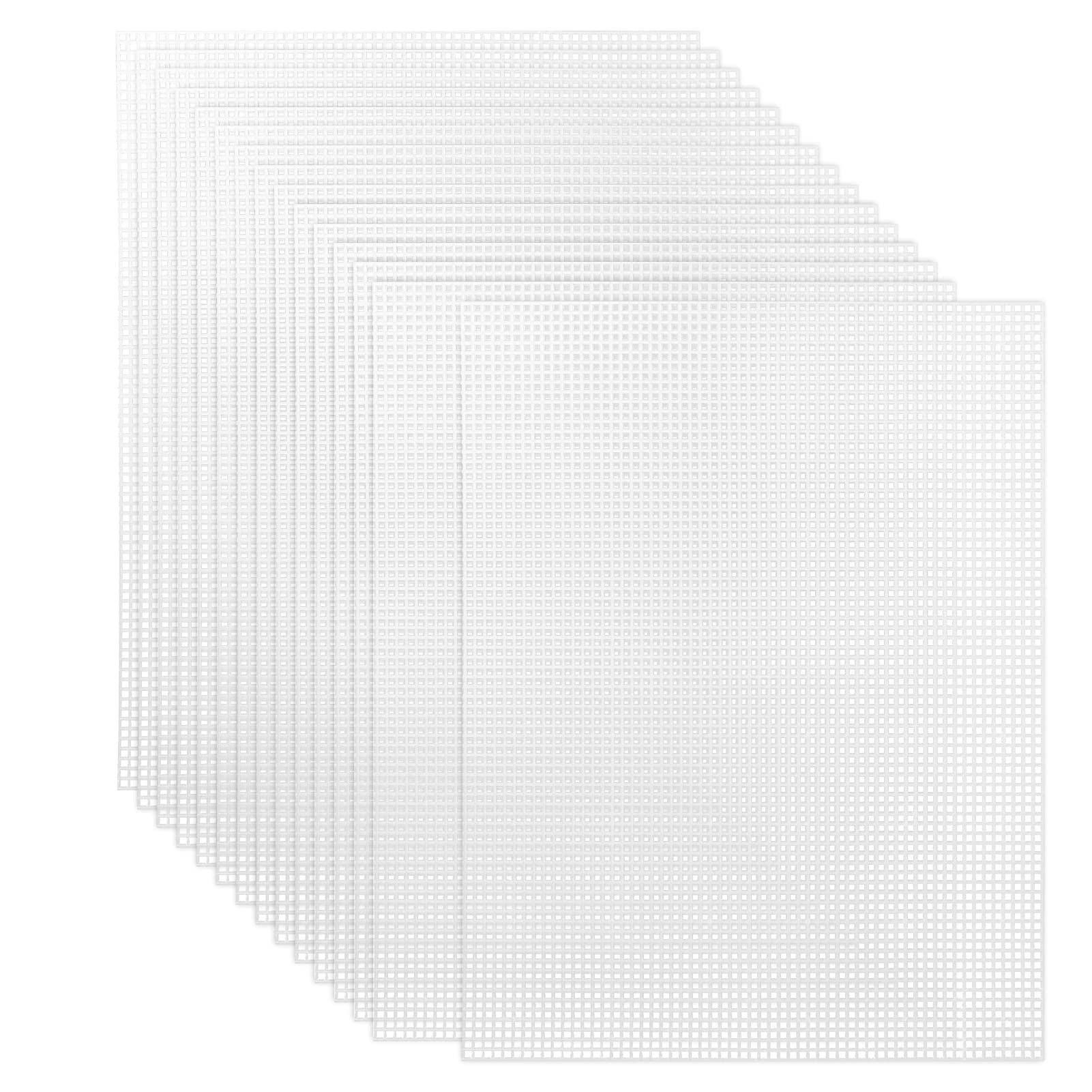Pllieay 15 Pieces 7 Count Plastic Mesh Canvas Sheets for Embroidery, Acrylic Yarn Crafting, Knit and Crochet Projects (10 x 13 inch, White)